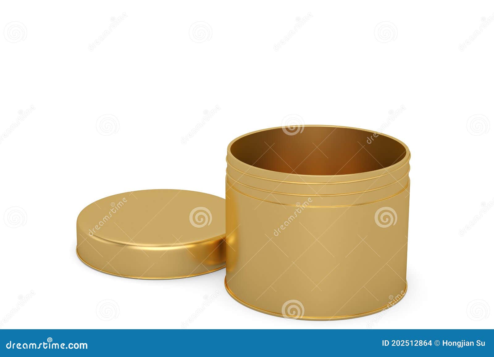 Gold Round Metal Box Isolated on White Background, 3D Rendering. 3D ...