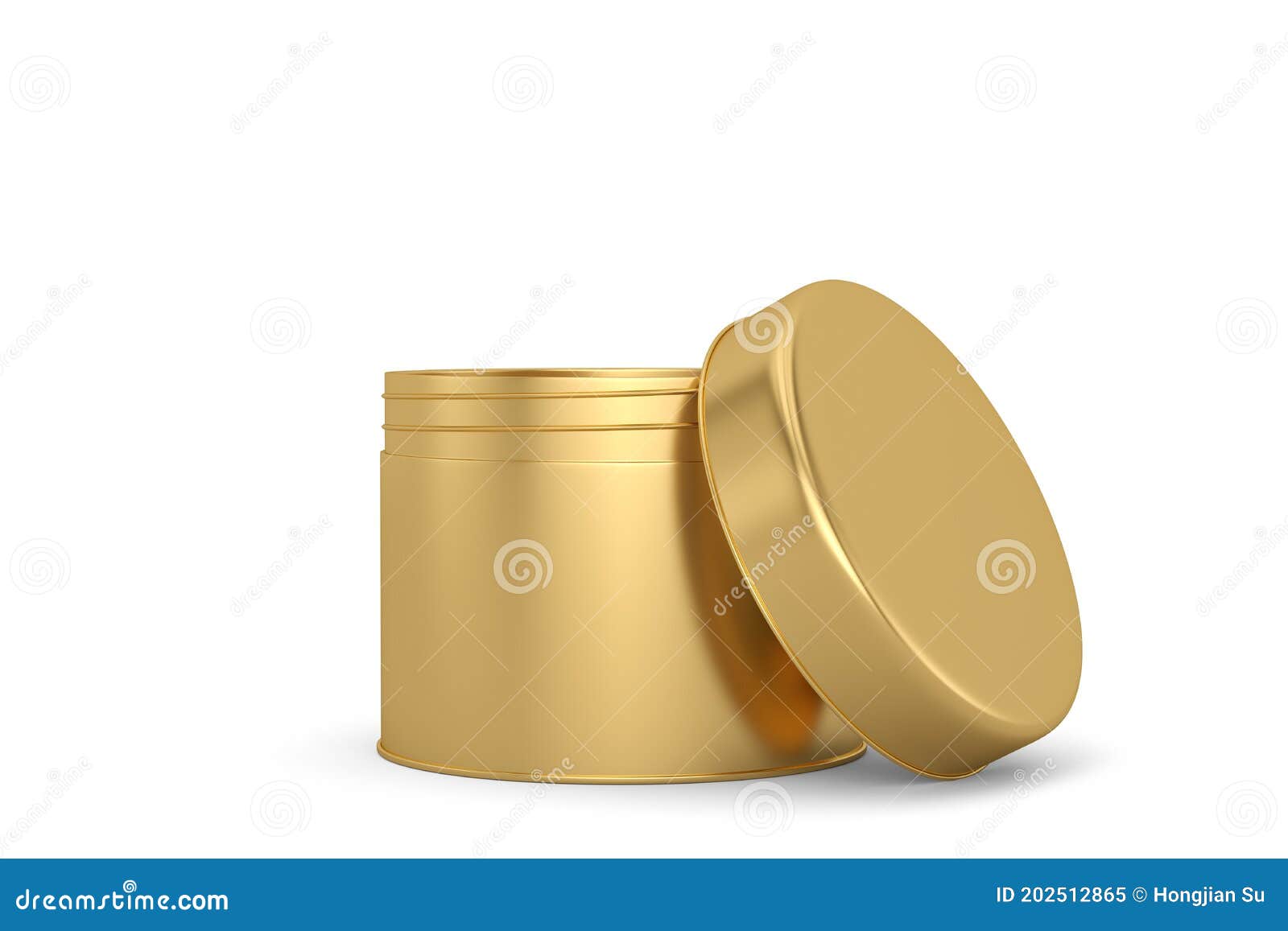 Gold Round Metal Box Isolated on White Background, 3D Rendering. 3D ...