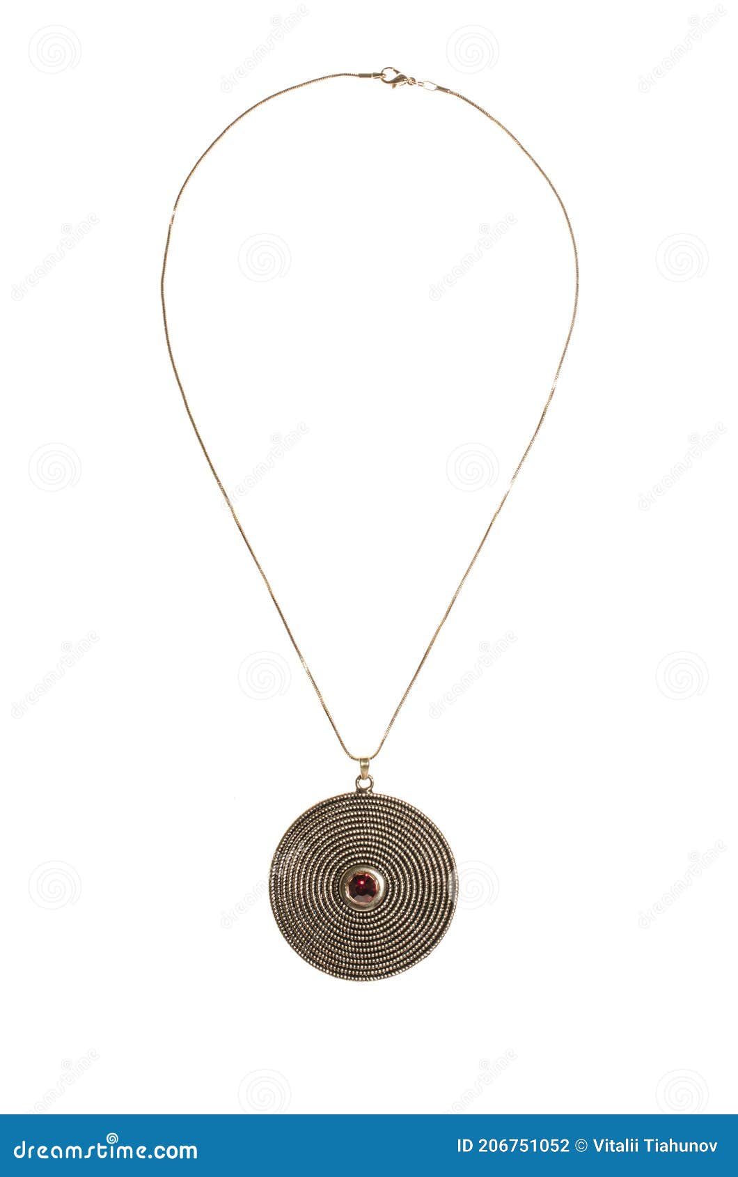 Gold Round Pendant with Ruby on White Background Stock Photo - Image of ...