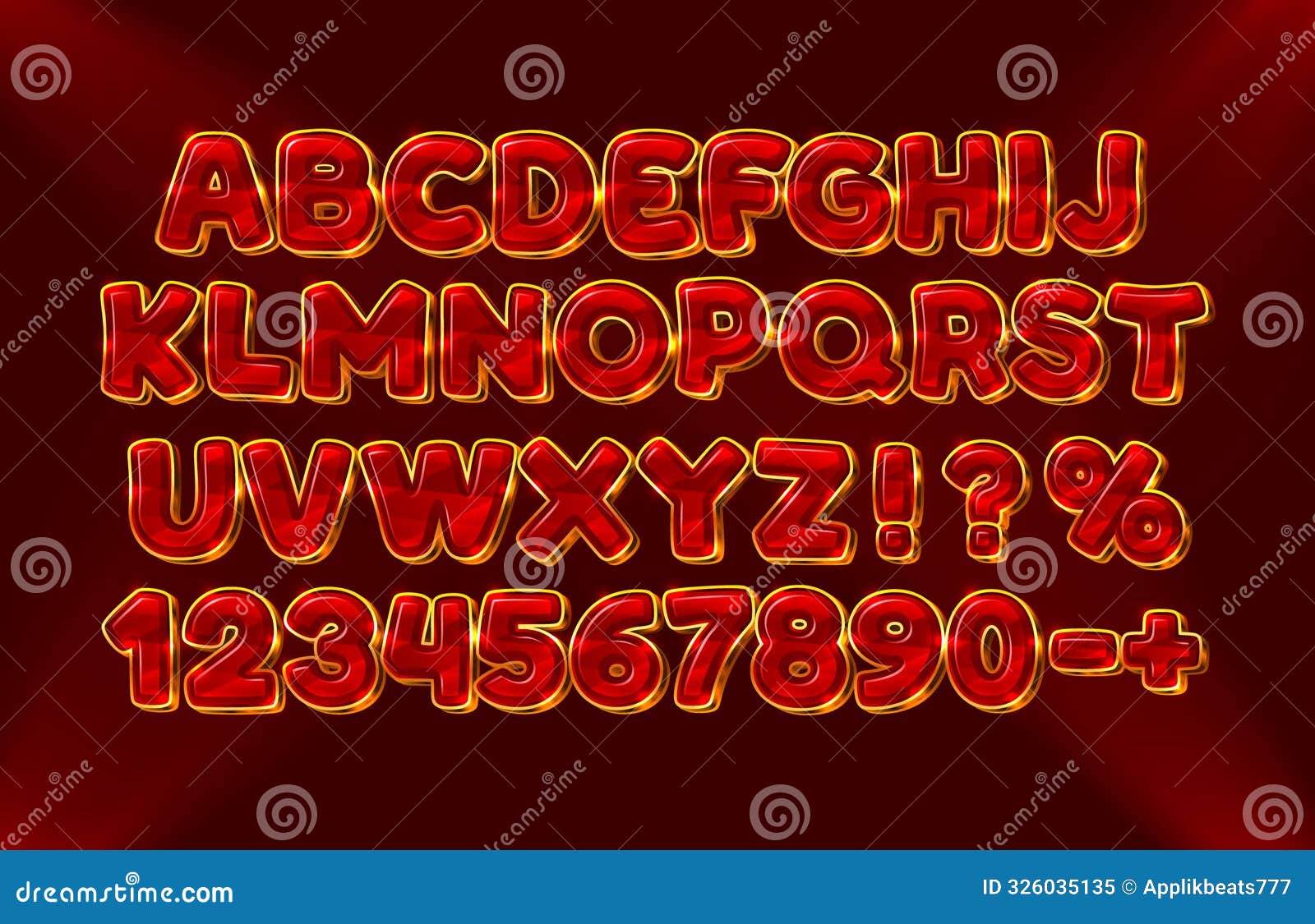 Gold Ruby Font Set Collection, Letters and Numbers Symbol. Vector ...