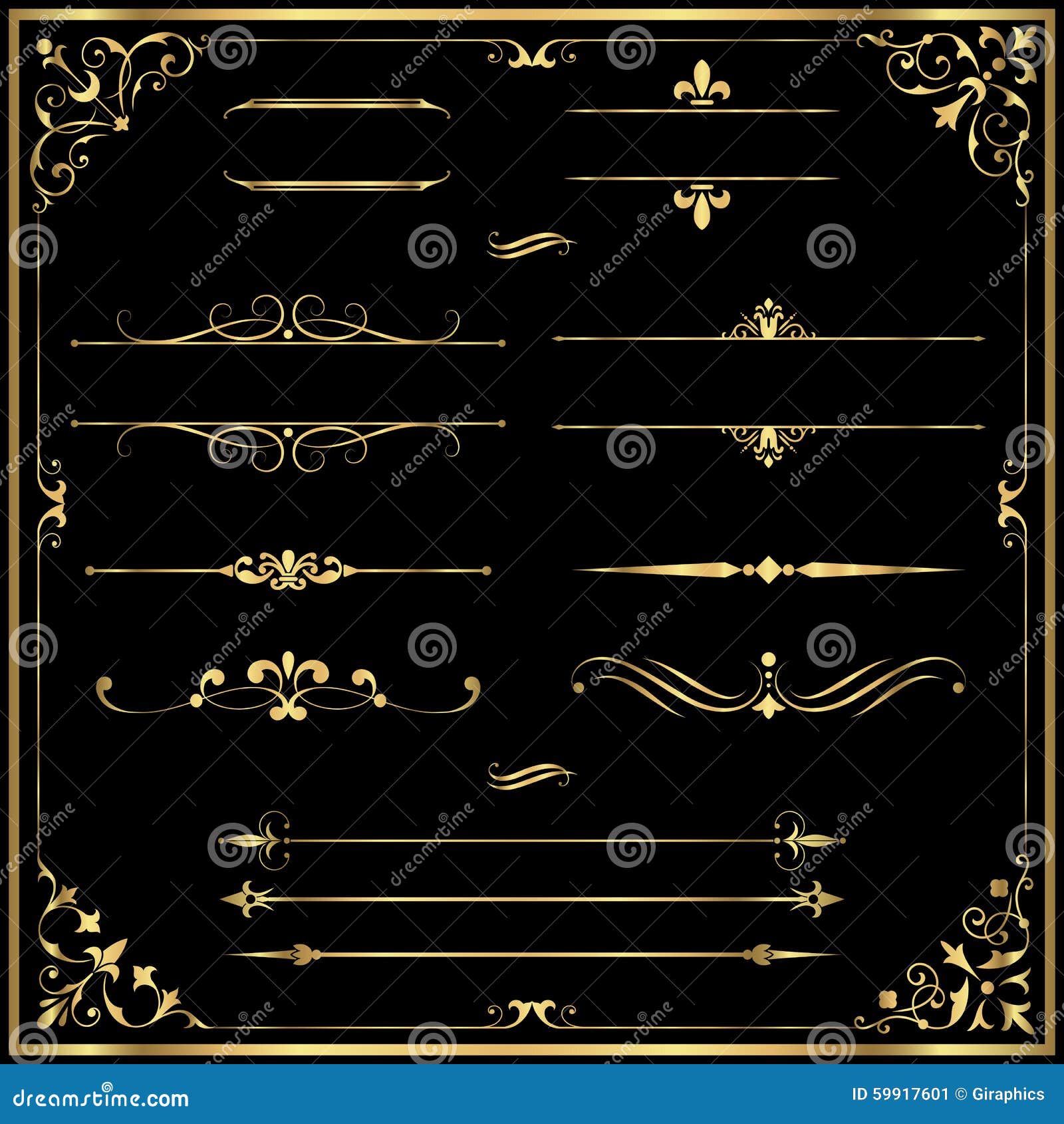 Gold Rule Lines and Ornaments Stock Vector - Illustration of white ...