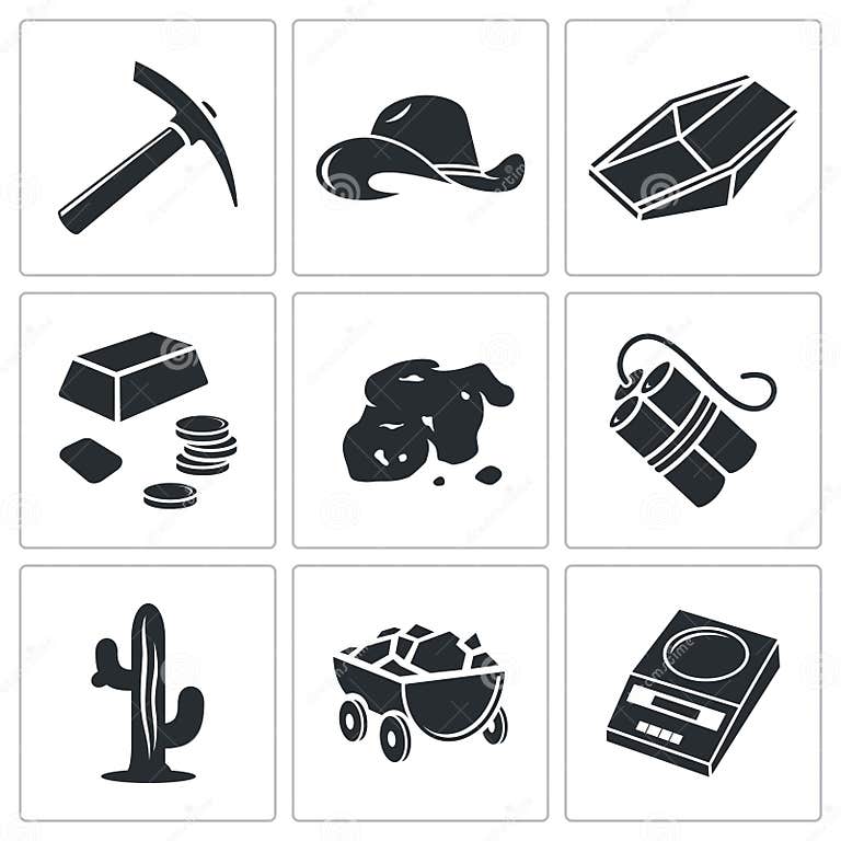 Gold rush Vector Icons Set stock illustration. Illustration of ...