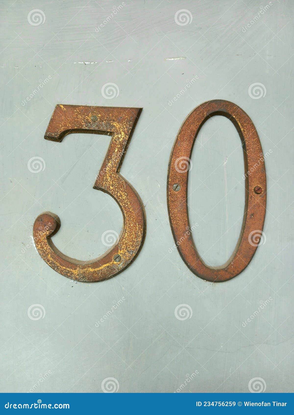 Gold Rusty House Number 30 on the Gray Wall Stock Image - Image of gray ...
