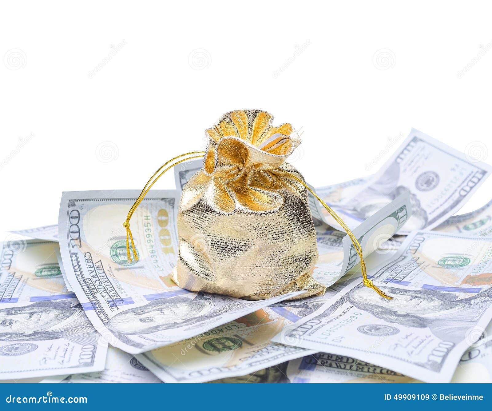 Gold sack and dollars stock image. Image of currency - 49909109