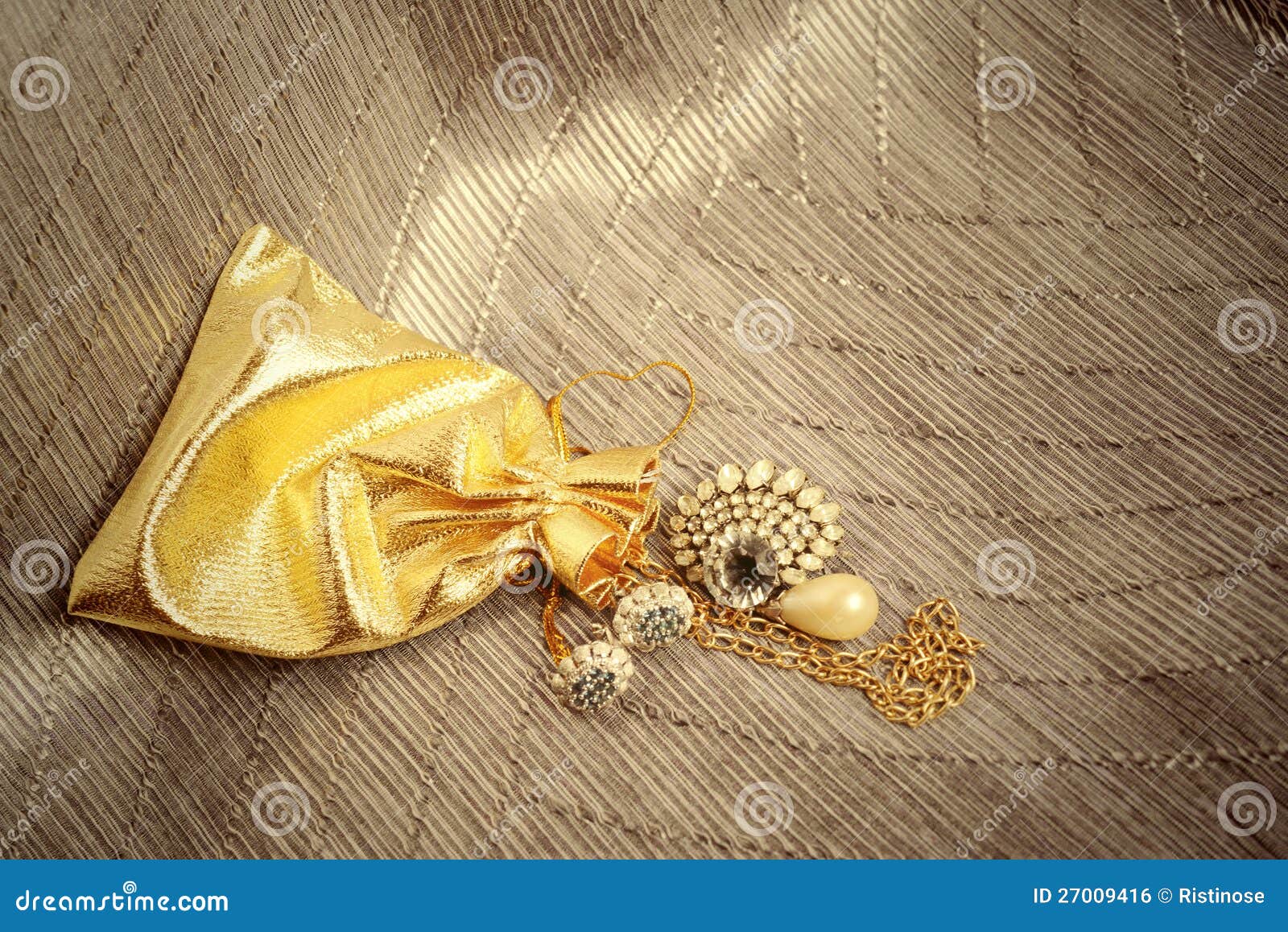 Gold Sack with Vintage Jewelry Stock Photo - Image of copyspace ...