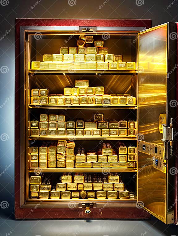 A Gold Safe with Many Bars of Gold Stock Photo - Image of bars, case ...