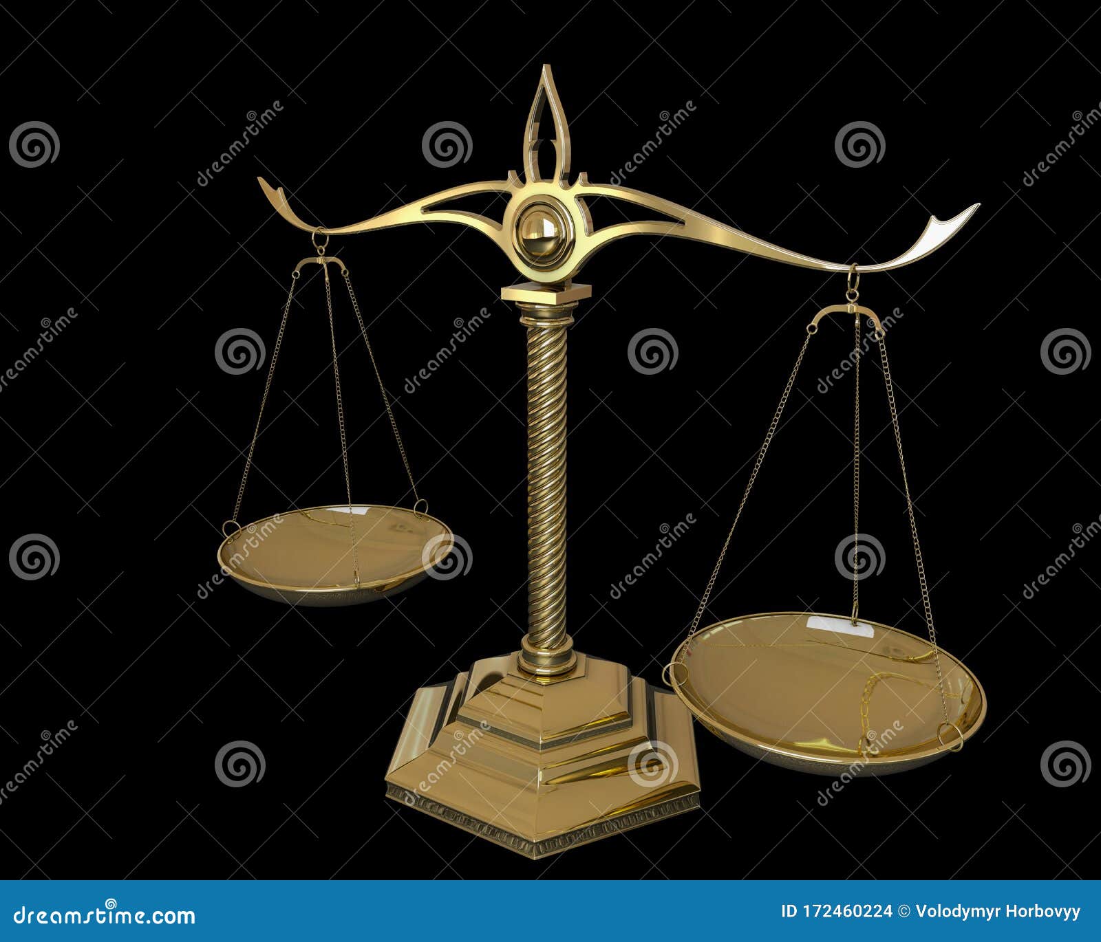Gold Scales of Justice. 3D Render Stock Illustration - Illustration of ...
