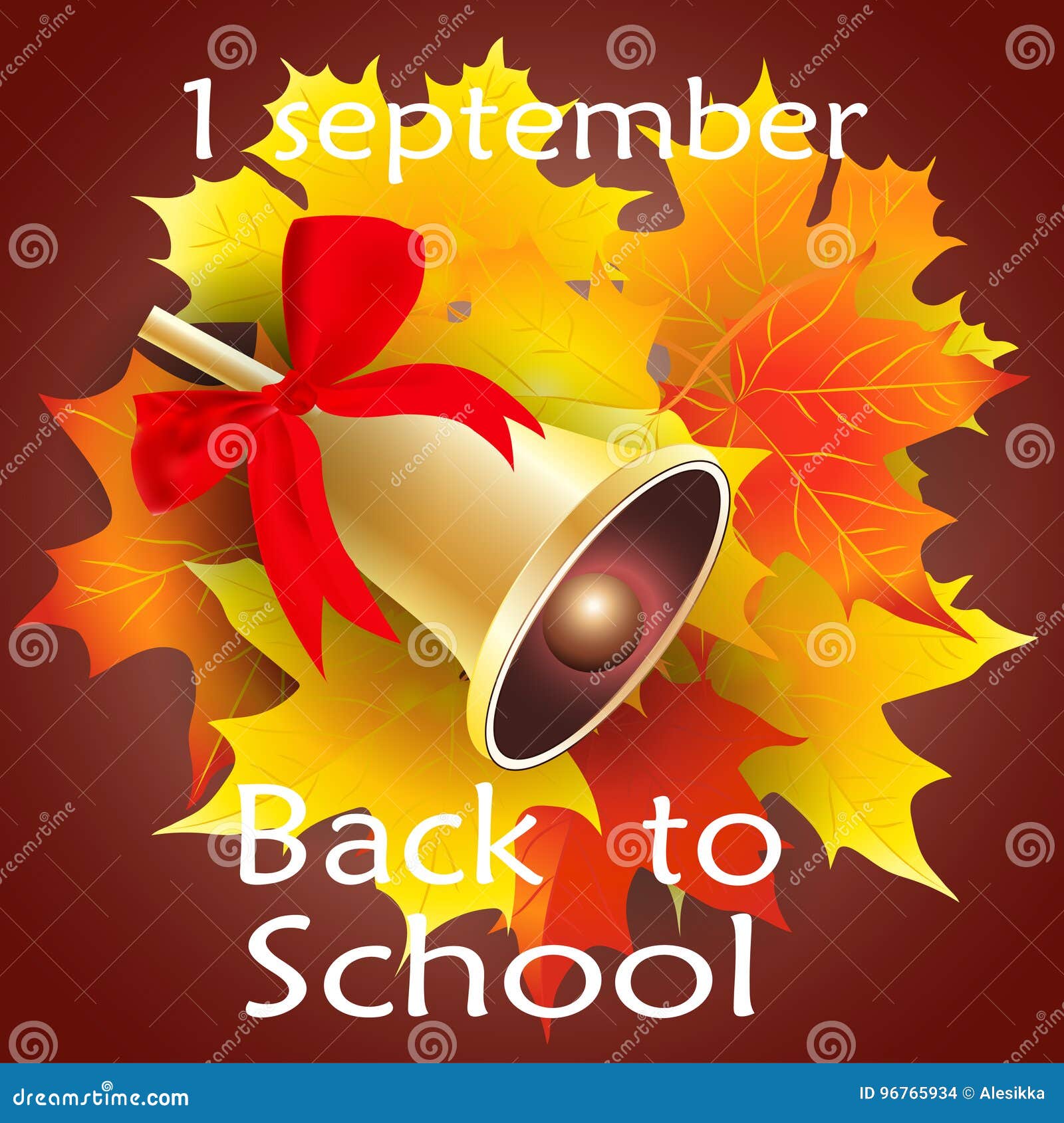 Gold School Bell with a Red Ribbon and Maple Leaves Stock Illustration ...