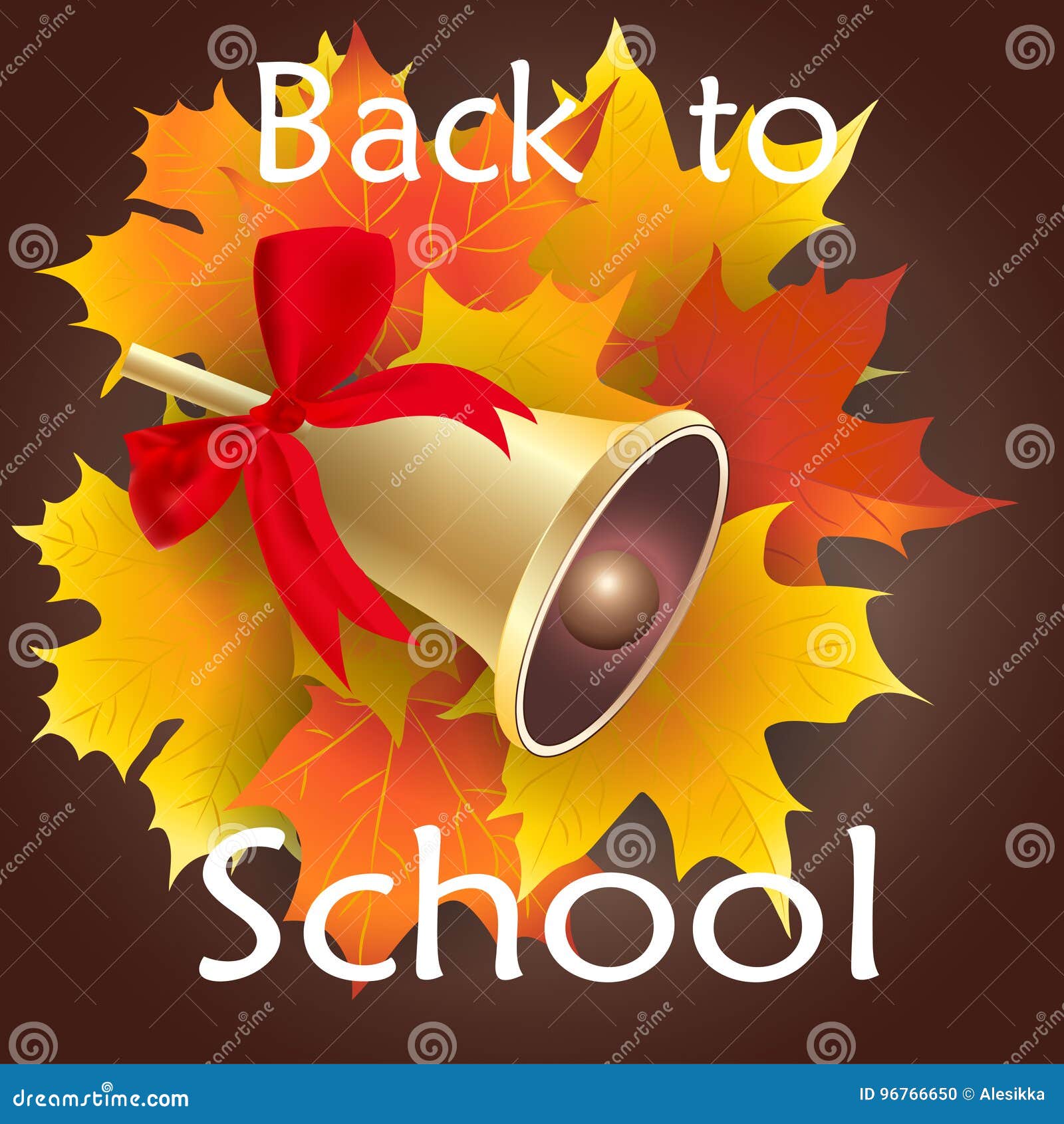 Gold School Bell with a Red Ribbon and Maple Leaves Stock Illustration ...