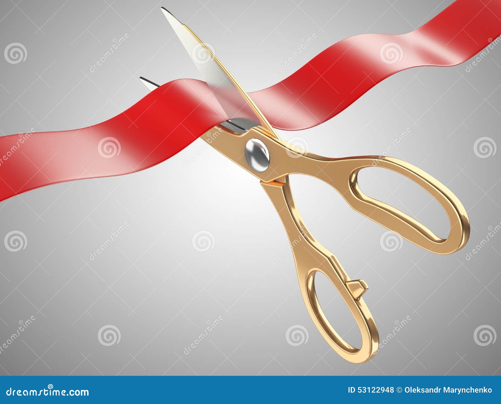 Gold Scissors Cutting a Red Tape Ribbon Stock Illustration ...