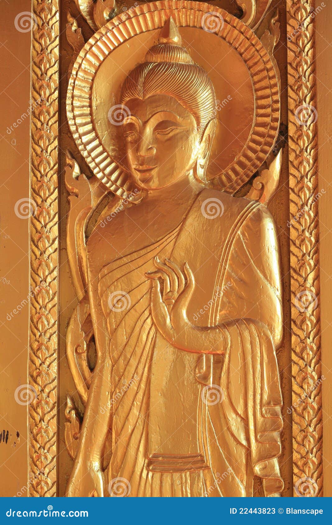 Gold Sculpture of Buddha with Ok Hand Sign Stock Image - Image of ...