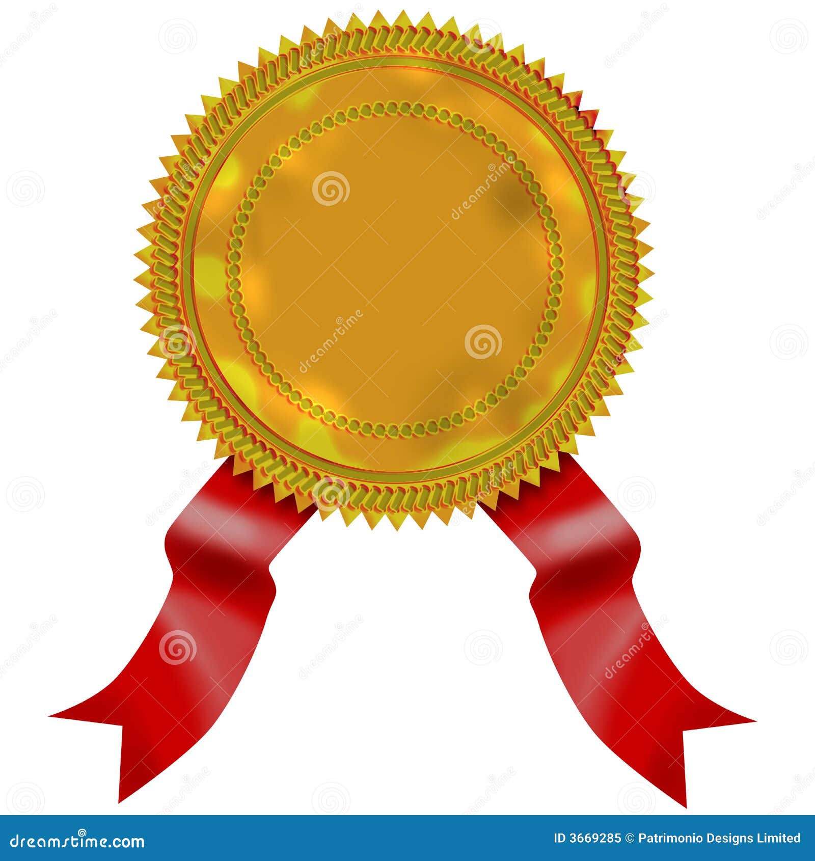 Gold seal with red ribbon stock illustration. Illustration of gold ...
