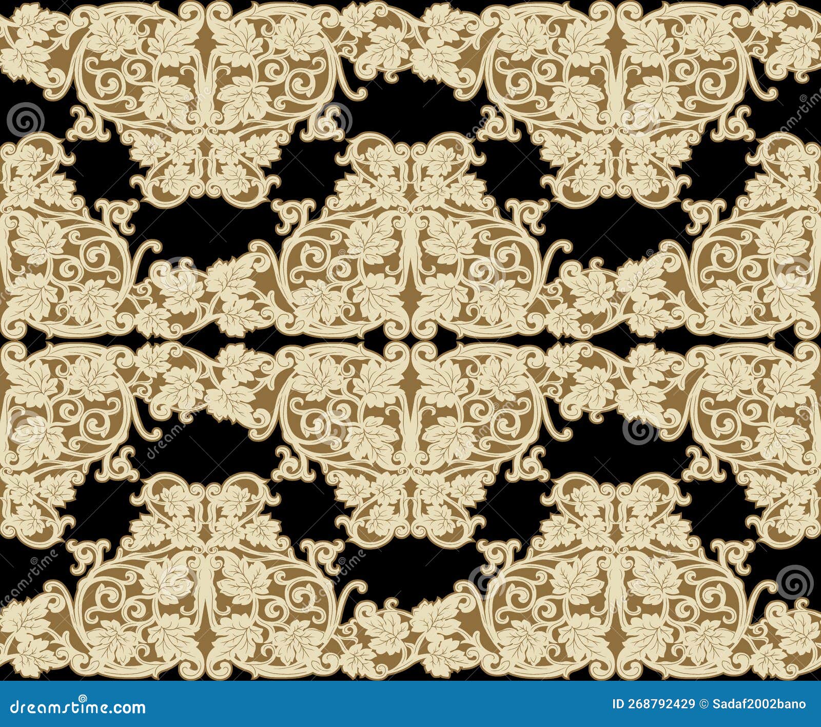 Gold Seamless Arabic Ornament. Orange Endless Arabesque, Border Stock ...