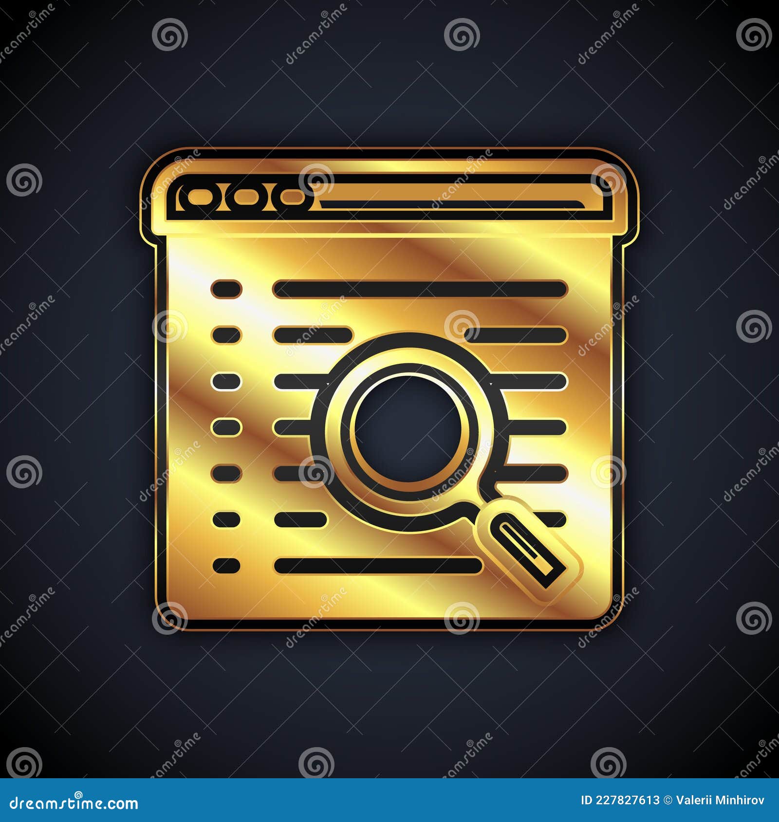 Gold Search Engine Icon Isolated on Black Background. Vector Stock ...