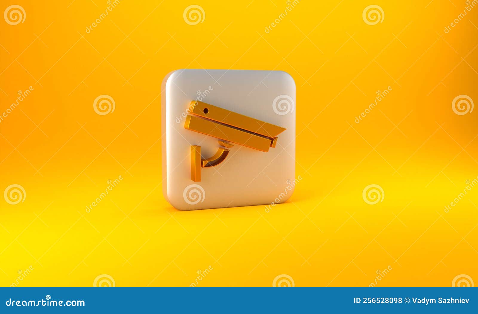 Gold Security Camera Icon Isolated on Yellow Background. Silver Square ...