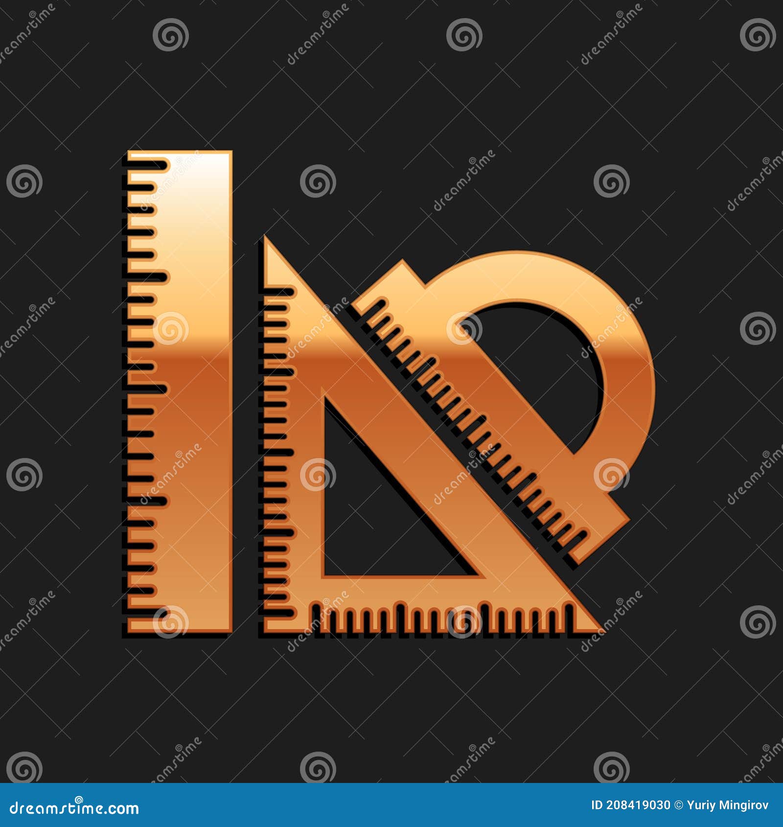 Gold Protractor Icon. Vector Illustration Isolated On A Blue Background ...