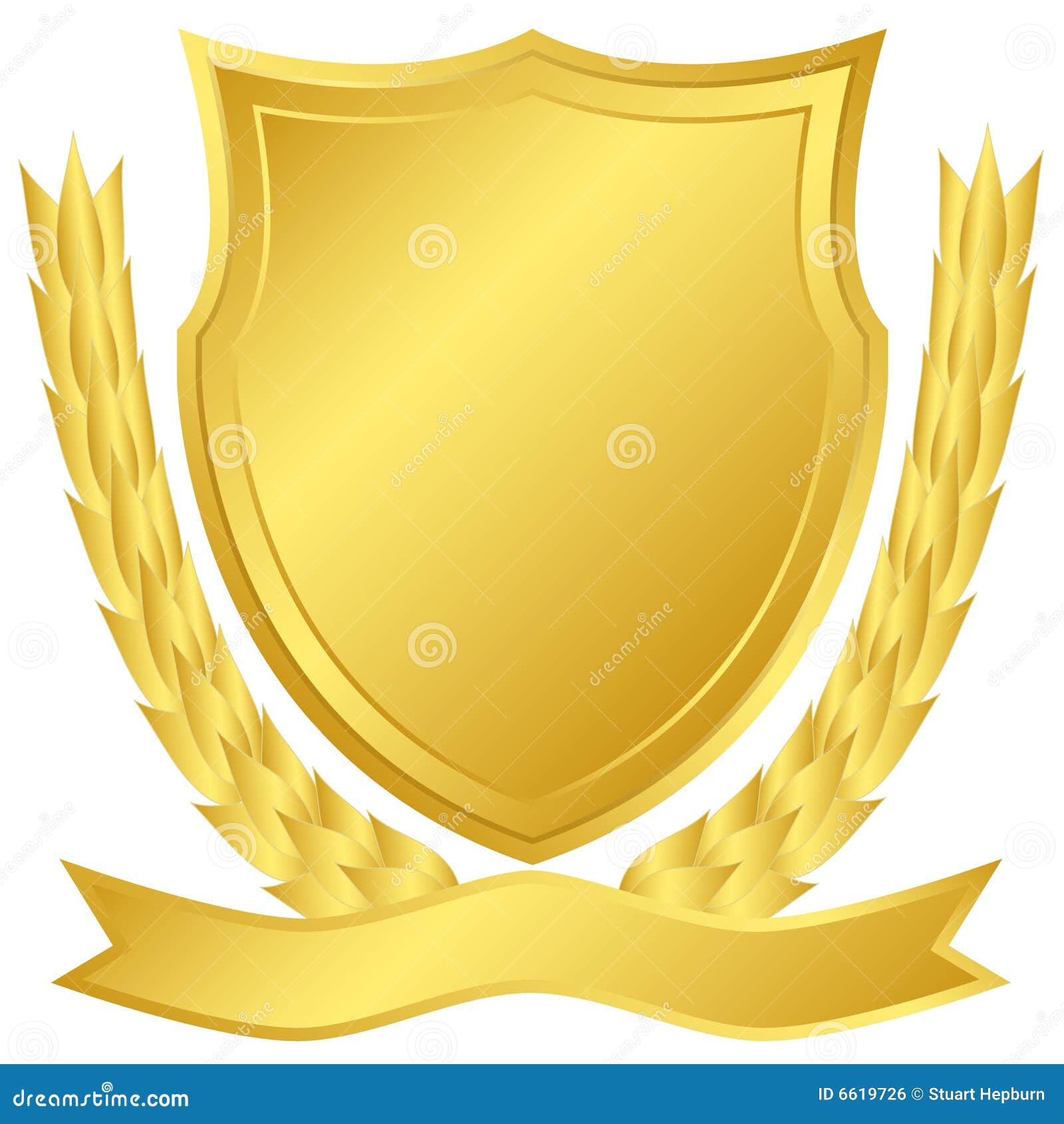 Gold Shield Shape Icon. 3D Golden Emblem Sign On White Background ...