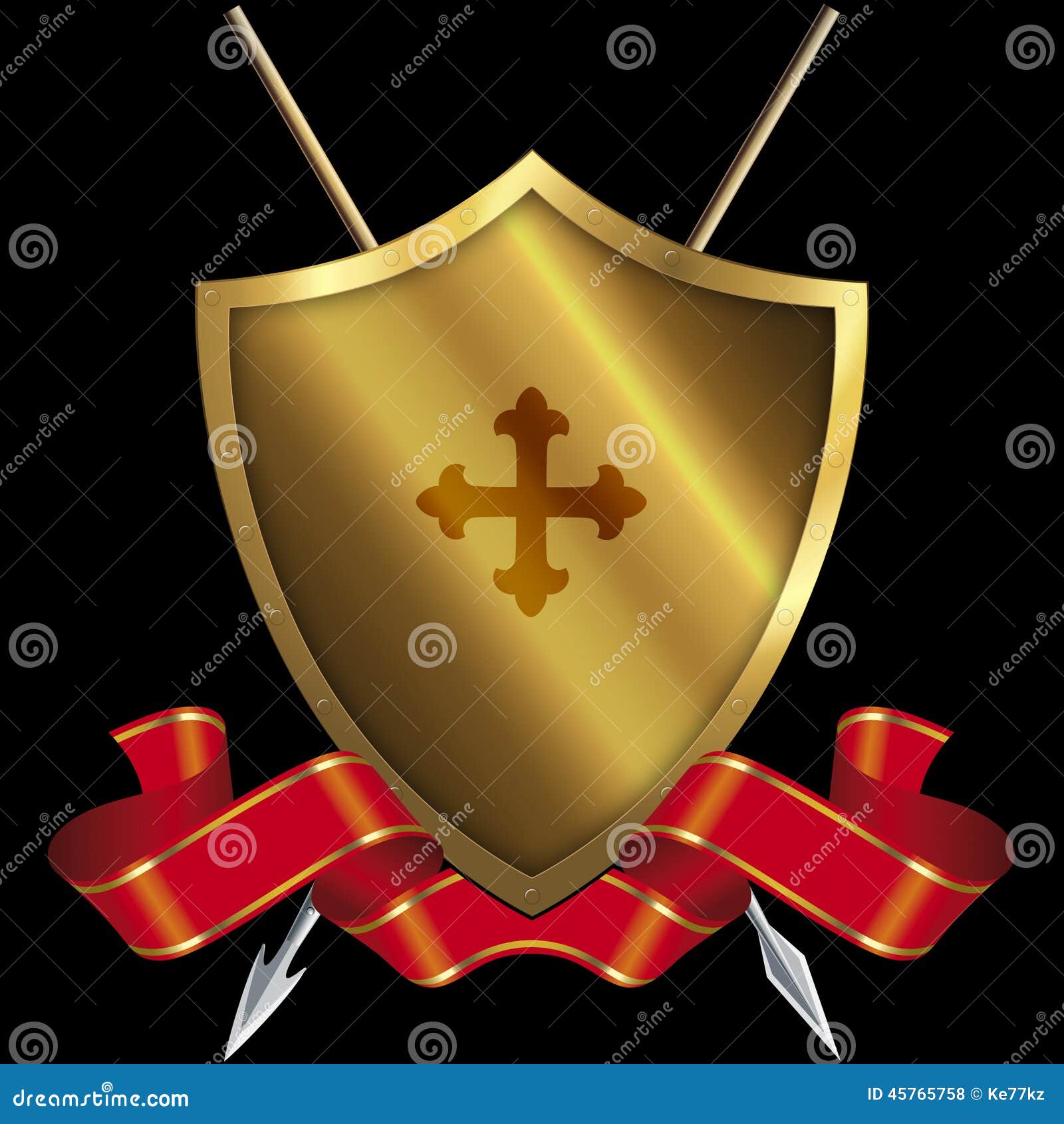 Gold Shield and Red Ribbon. Stock Illustration - Illustration of ...
