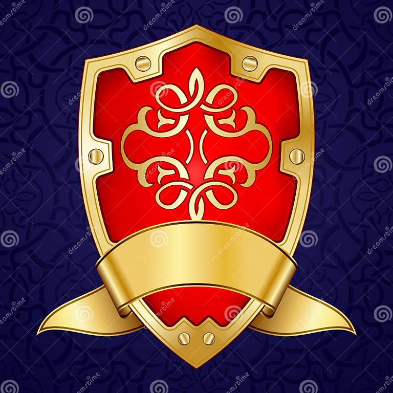 Gold shield with ribbon stock vector. Illustration of insignia - 17951165