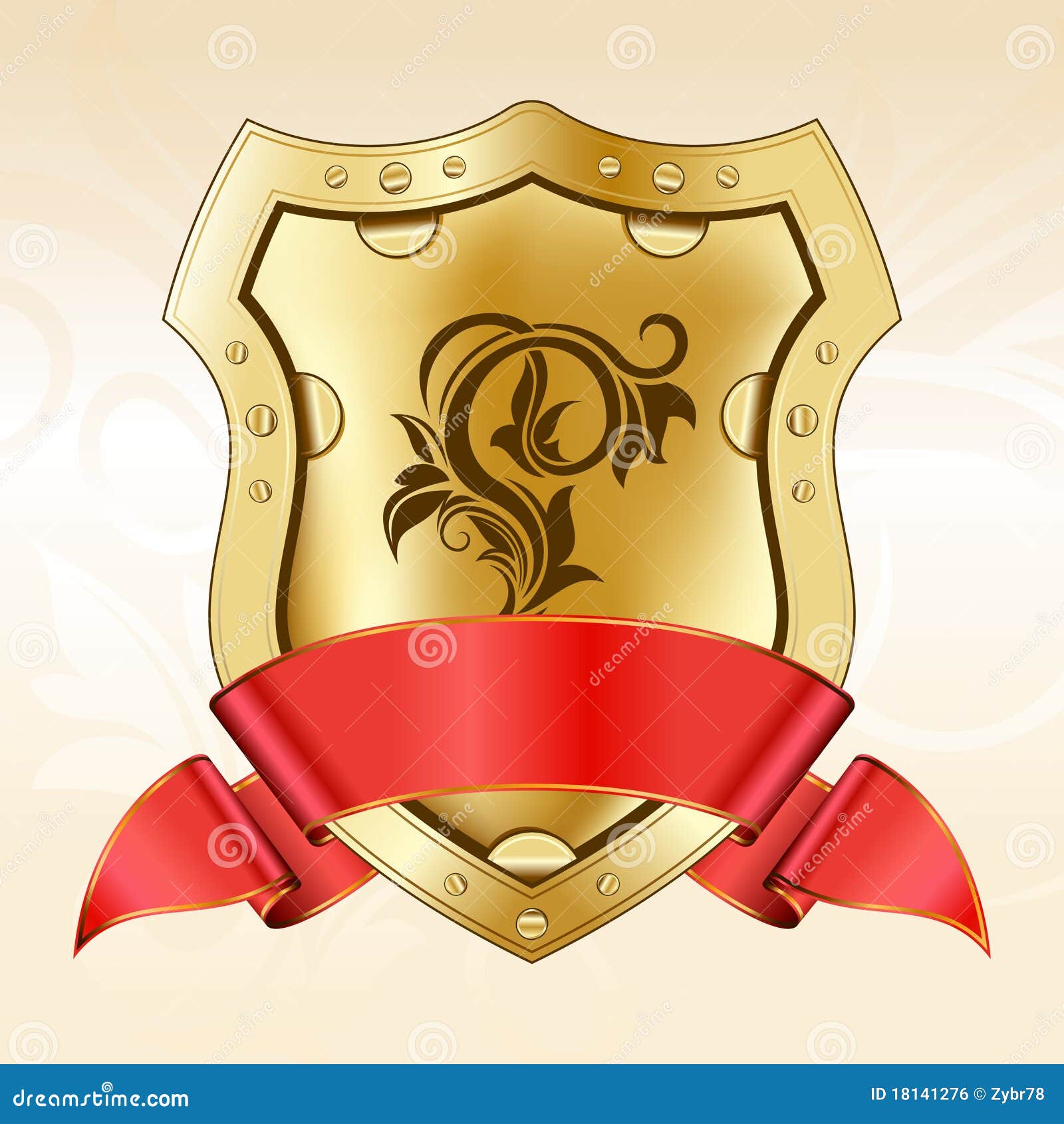 Gold shield with ribbon stock vector. Illustration of revival - 18141276