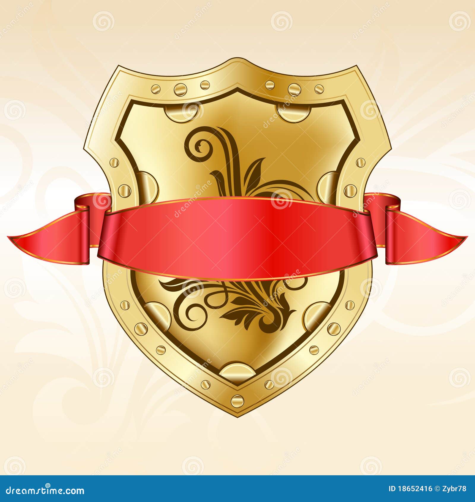 Gold shield with ribbon stock vector. Illustration of concepts - 18652416