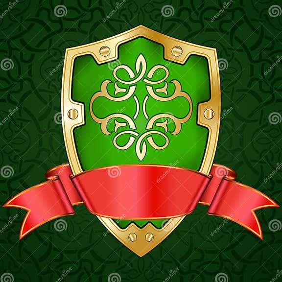 Gold shield with ribbon stock vector. Illustration of insignia - 18652419