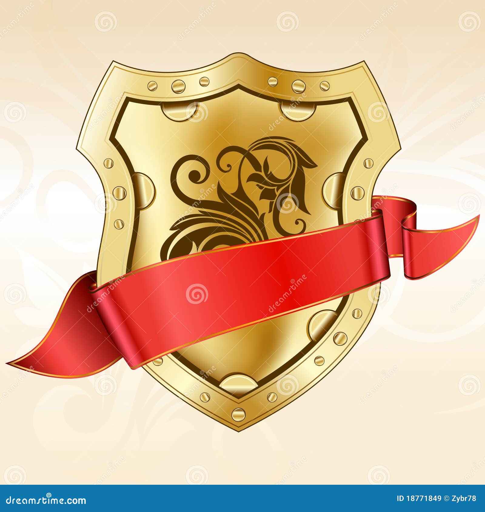 Gold shield with ribbon stock vector. Illustration of shiny - 18771849