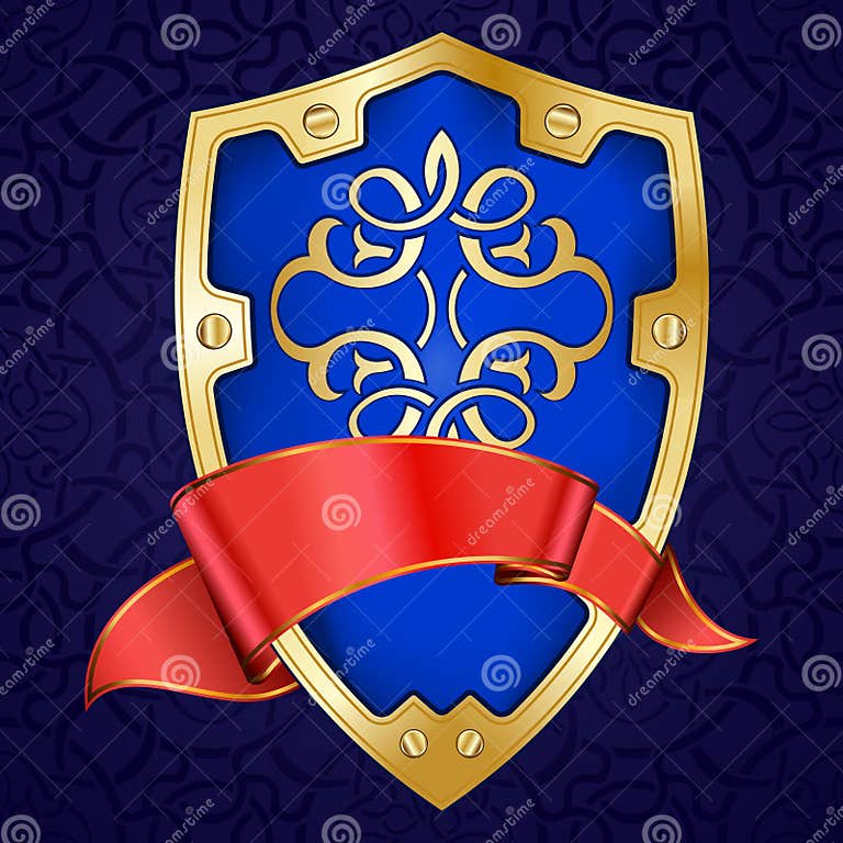 Gold shield with ribbon stock vector. Illustration of design - 18771851