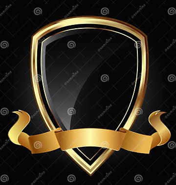 Gold shield and ribbon stock vector. Illustration of emblem - 28002567