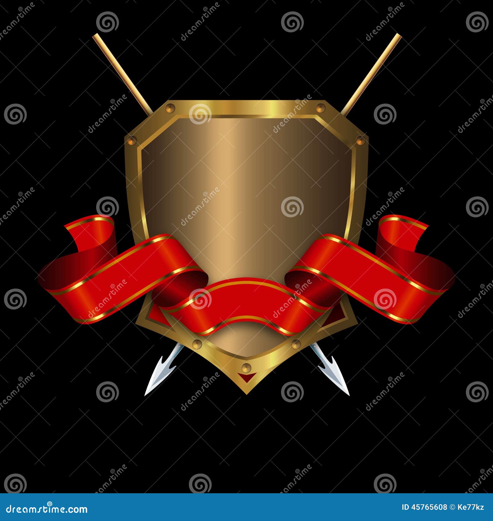 Gold Shield with Ribbon and Spears. Stock Illustration - Illustration ...