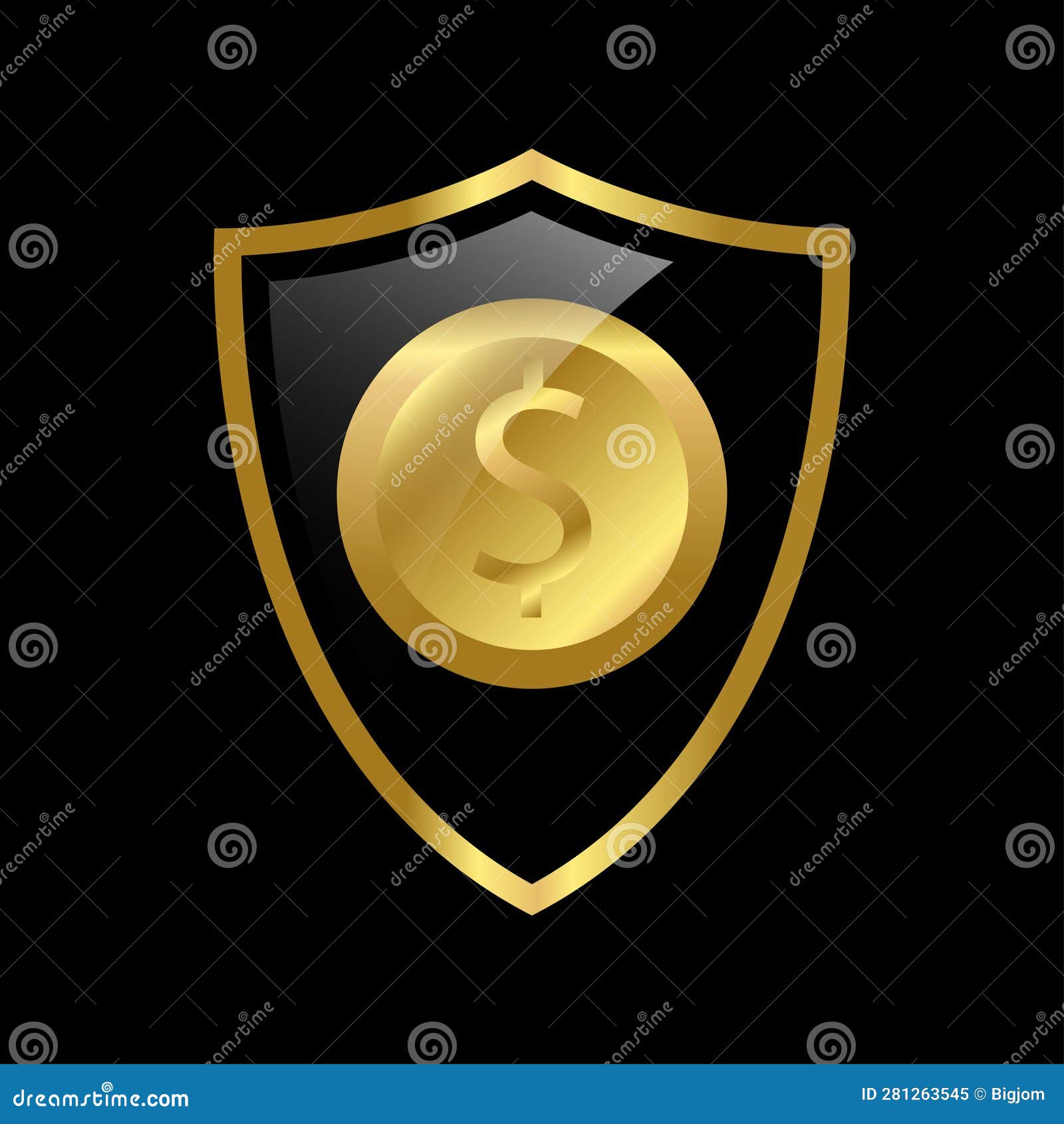 Gold Shield with Shiny Us Coins. Vector Illustration Stock Vector ...