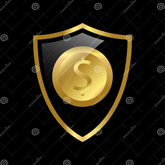 Gold Shield with Shiny Us Coins. Vector Illustration Stock Vector ...