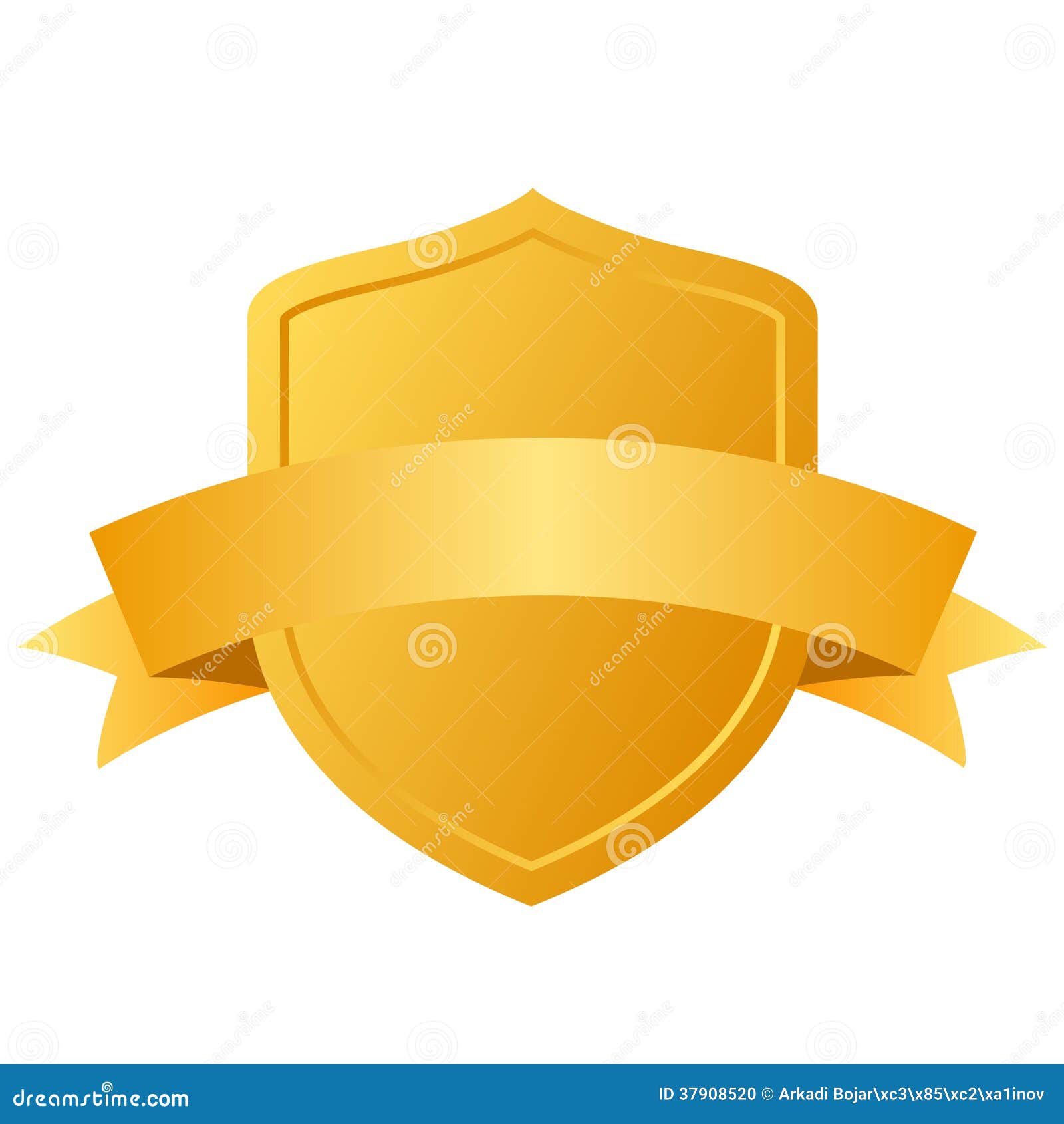 Gold Shield Shape Icon. 3D Golden Emblem Sign On White Background ...