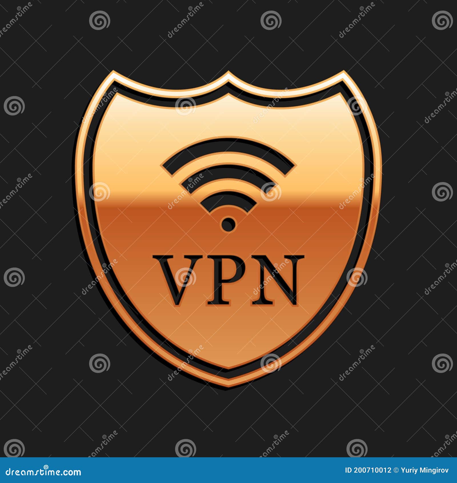 Gold Shield with VPN and WiFi Wireless Internet Network Icon Isolated ...