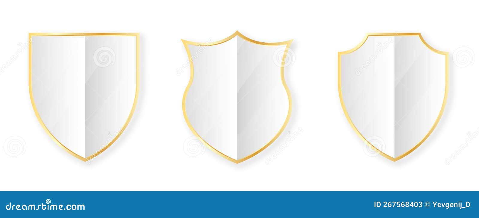 Gold Shields Collection. Golden Badges and Labels in Shield Shape Stock ...