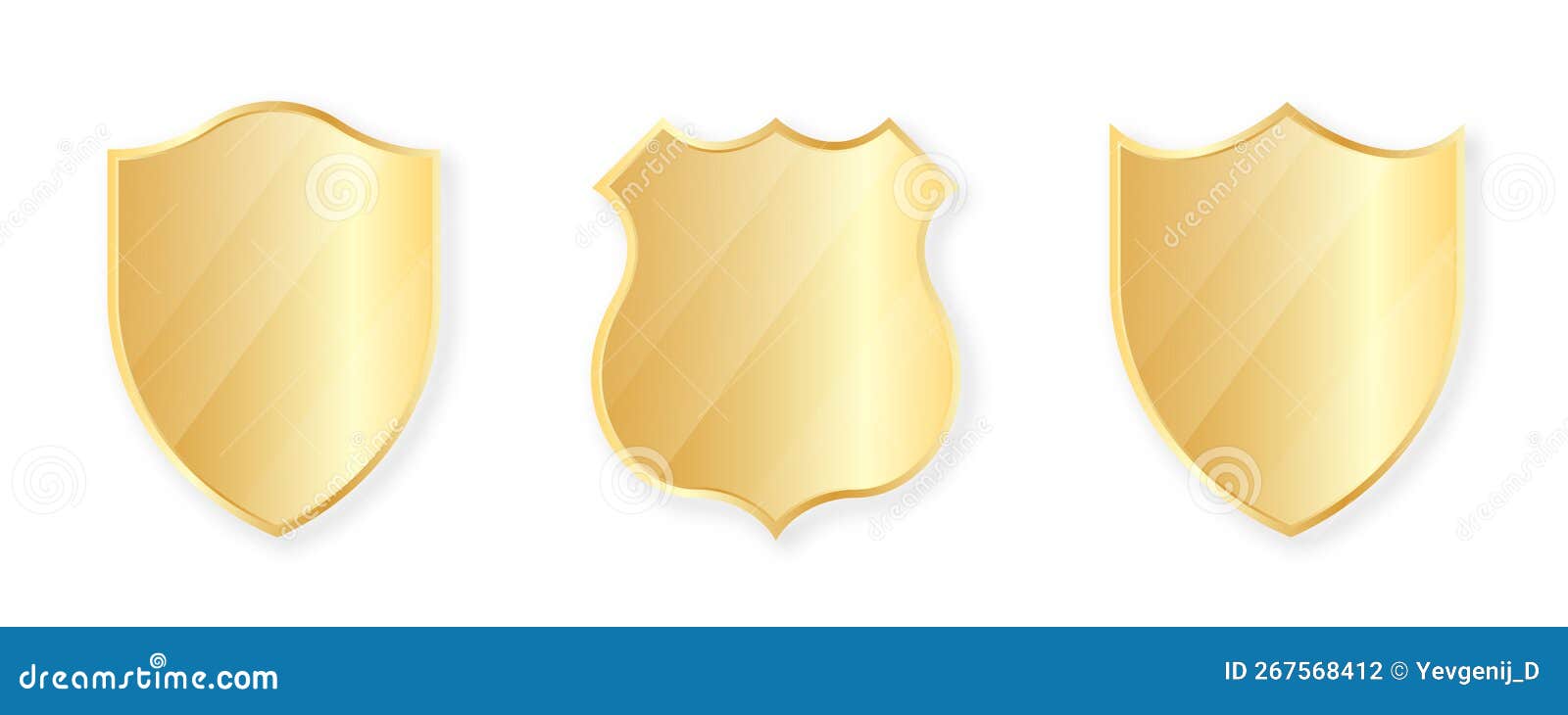 Gold Shields Collection. Golden Badges and Labels in Shield Shape Stock ...