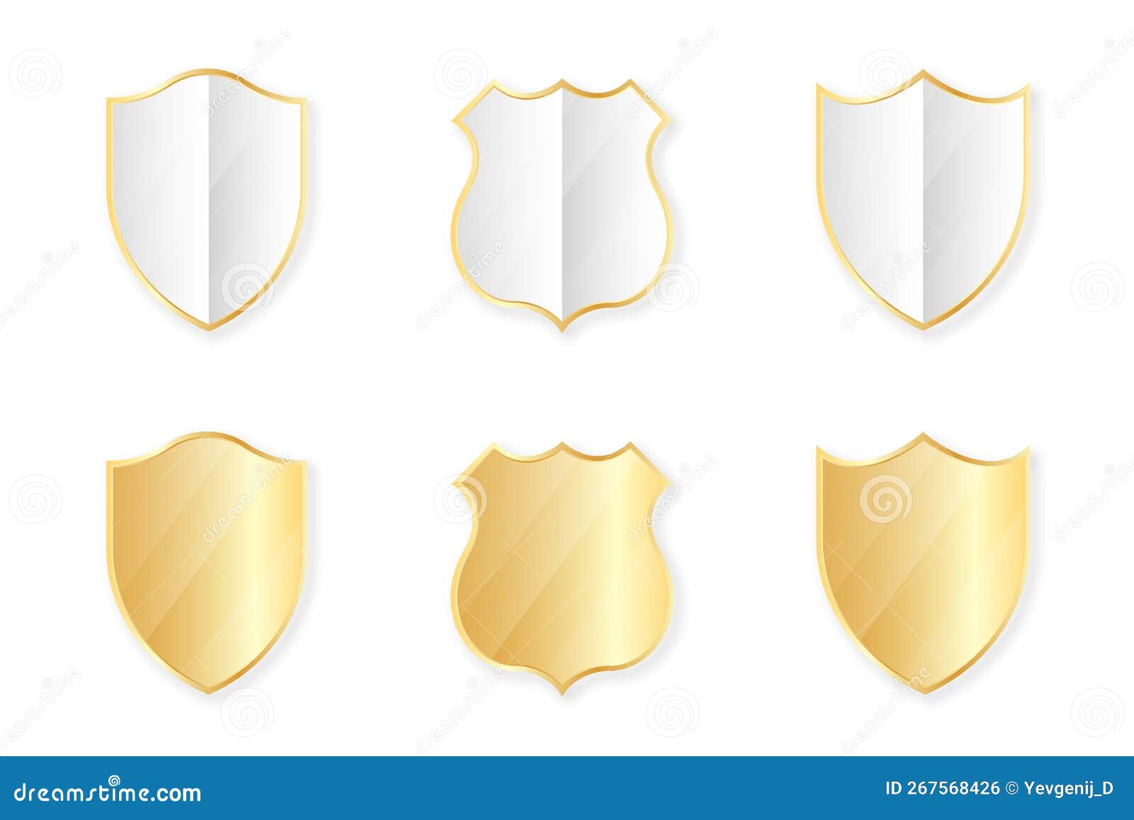 Gold Shields Collection. Golden Badges and Labels in Shield Shape Stock ...
