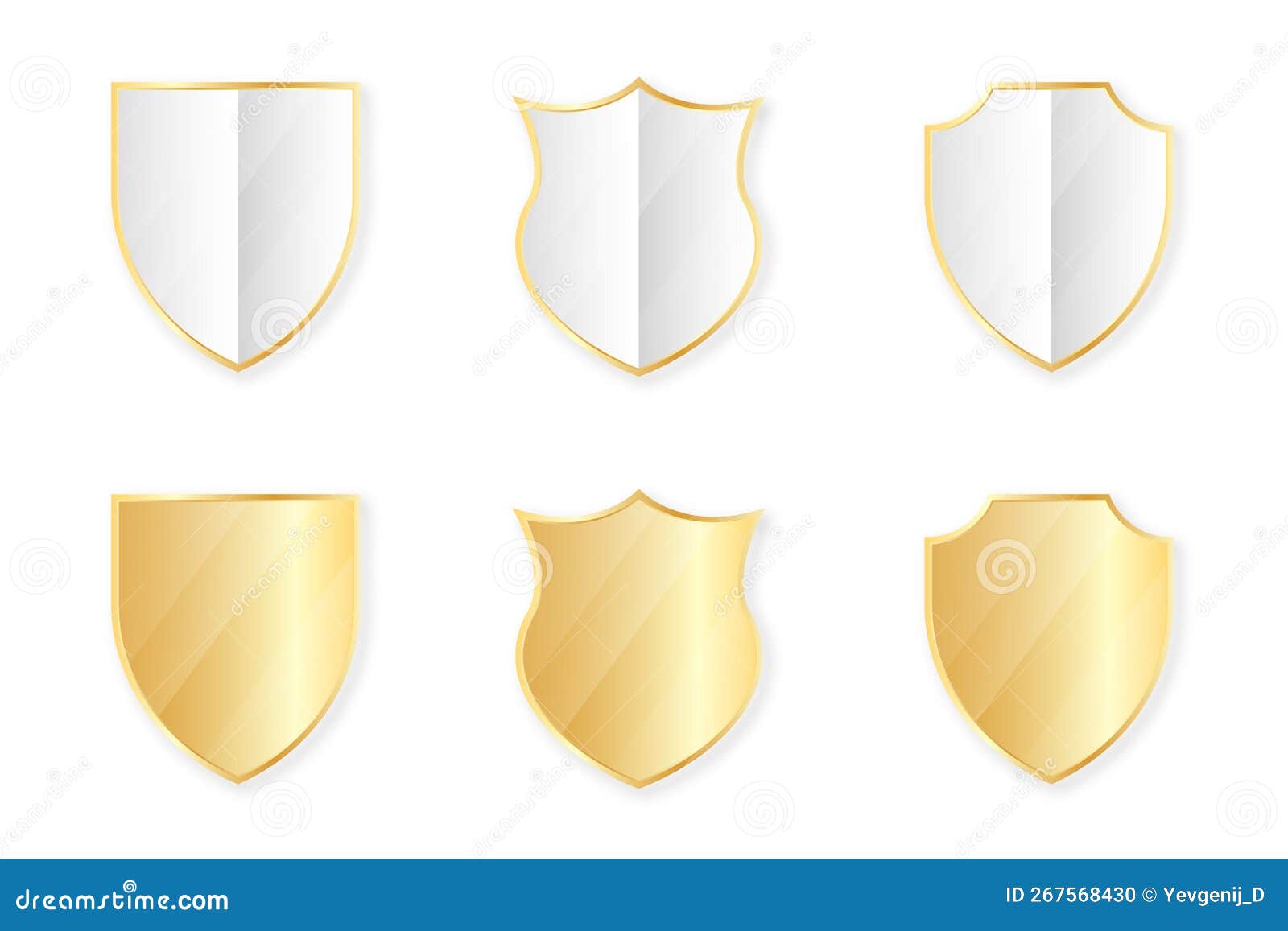 Gold Shields Collection. Golden Badges and Labels in Shield Shape Stock ...