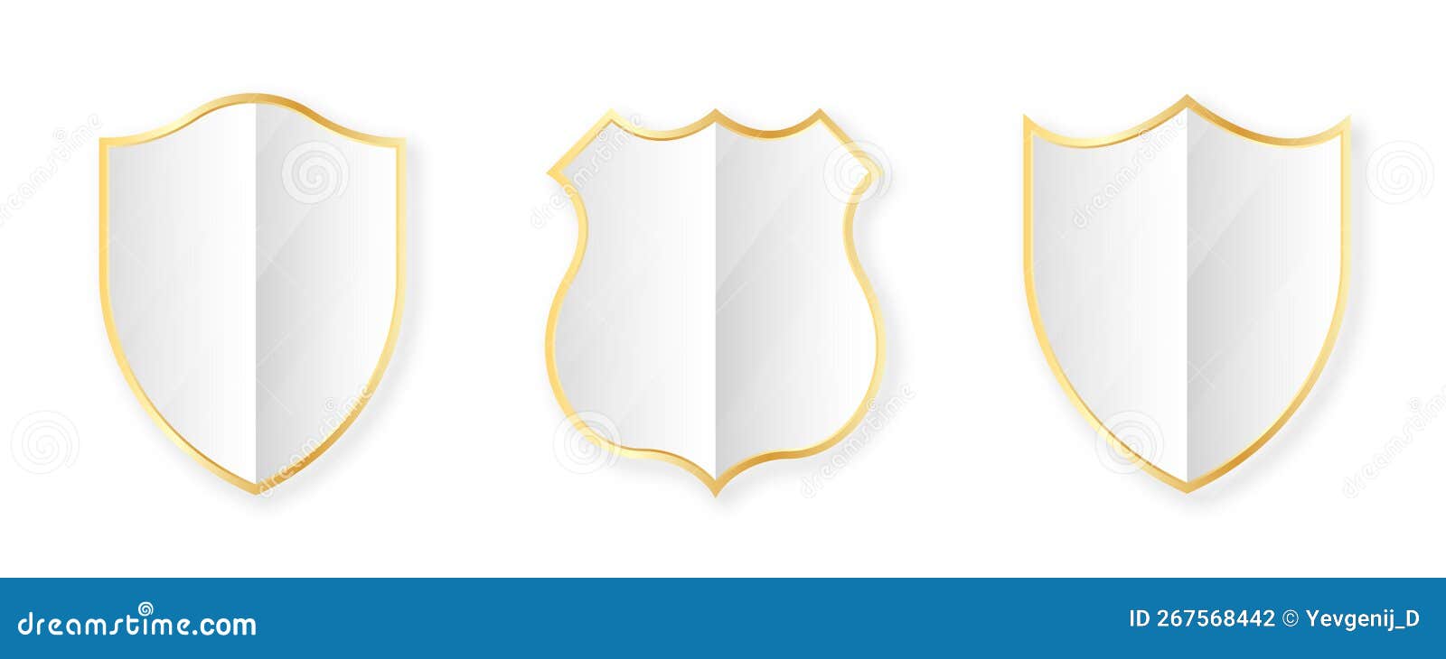 Gold Shields Collection. Golden Badges and Labels in Shield Shape Stock ...