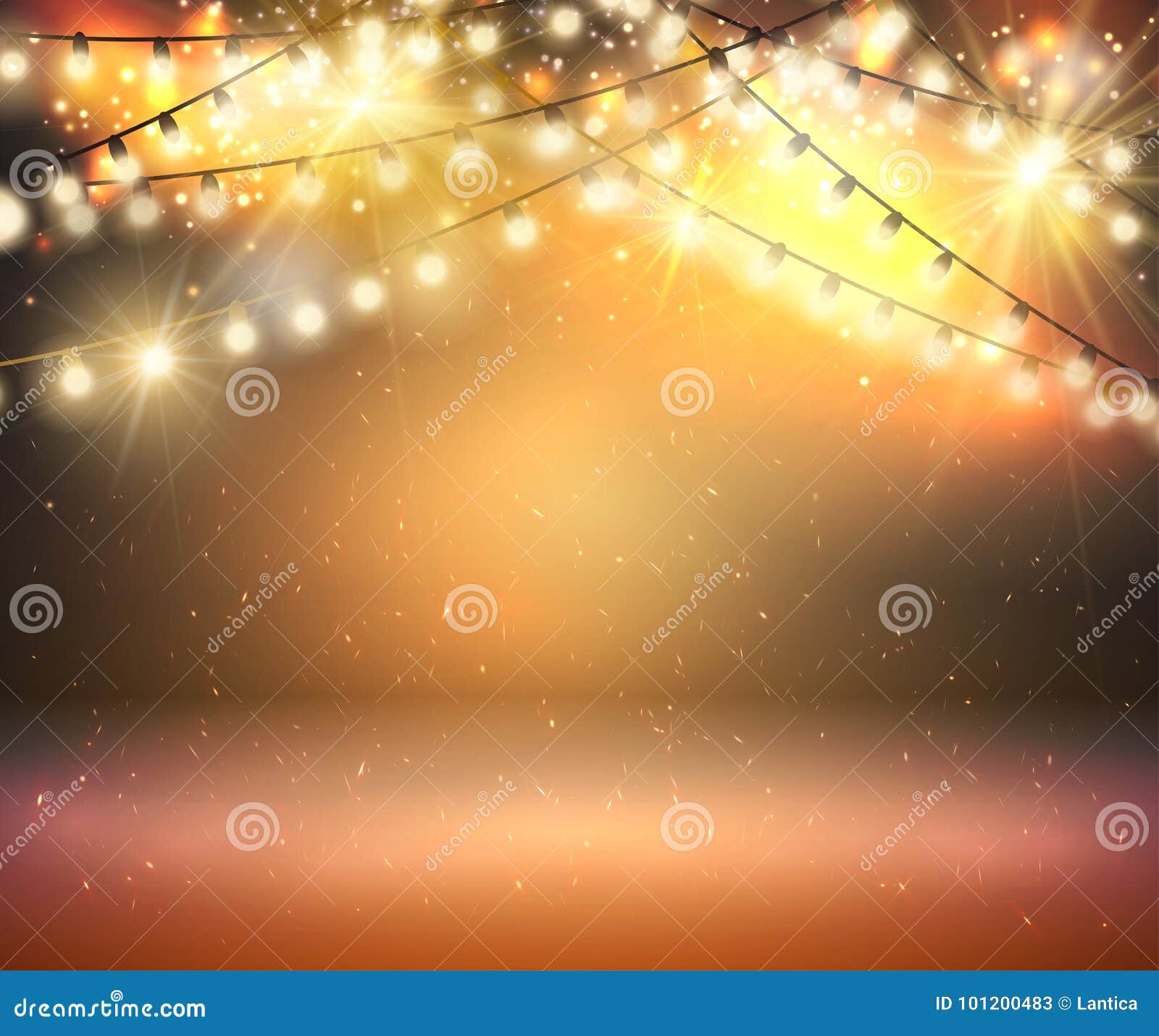 Gold Shine Garland. Greeting Background with Lights Stock Vector ...