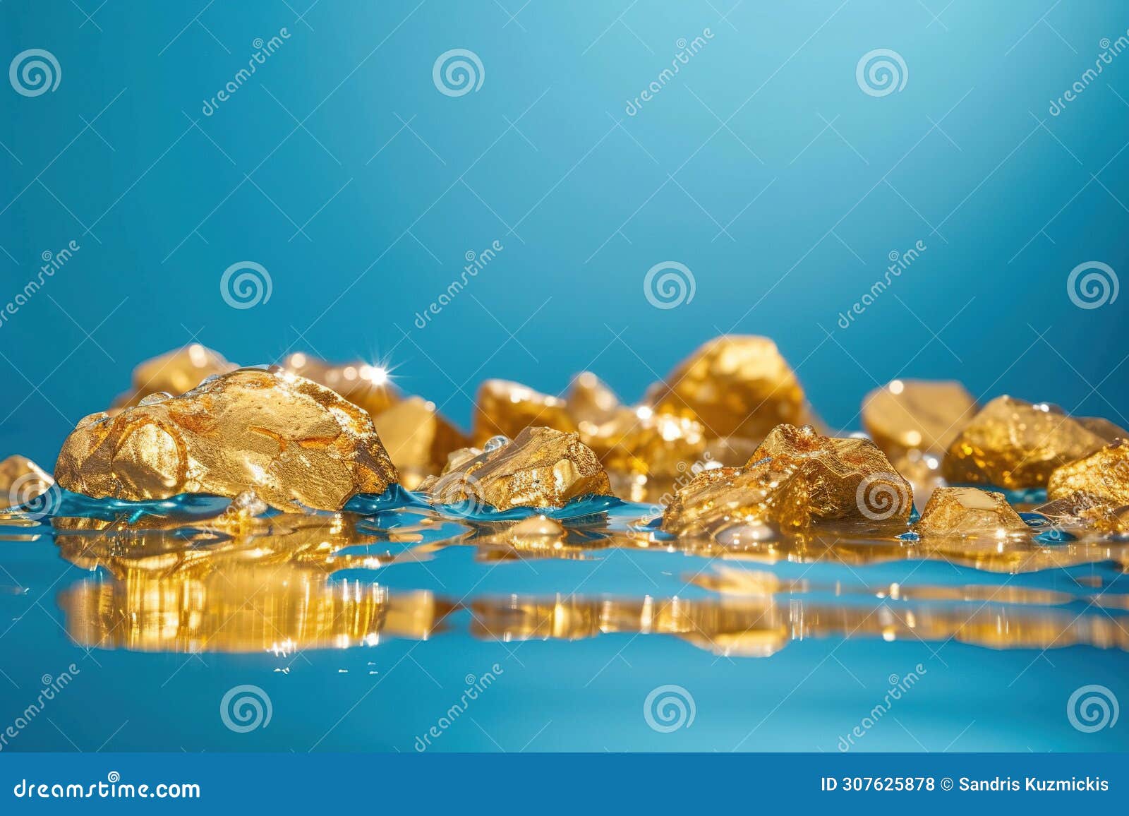 Gold Shining Nuggets in Water. Generative AI Stock Illustration ...