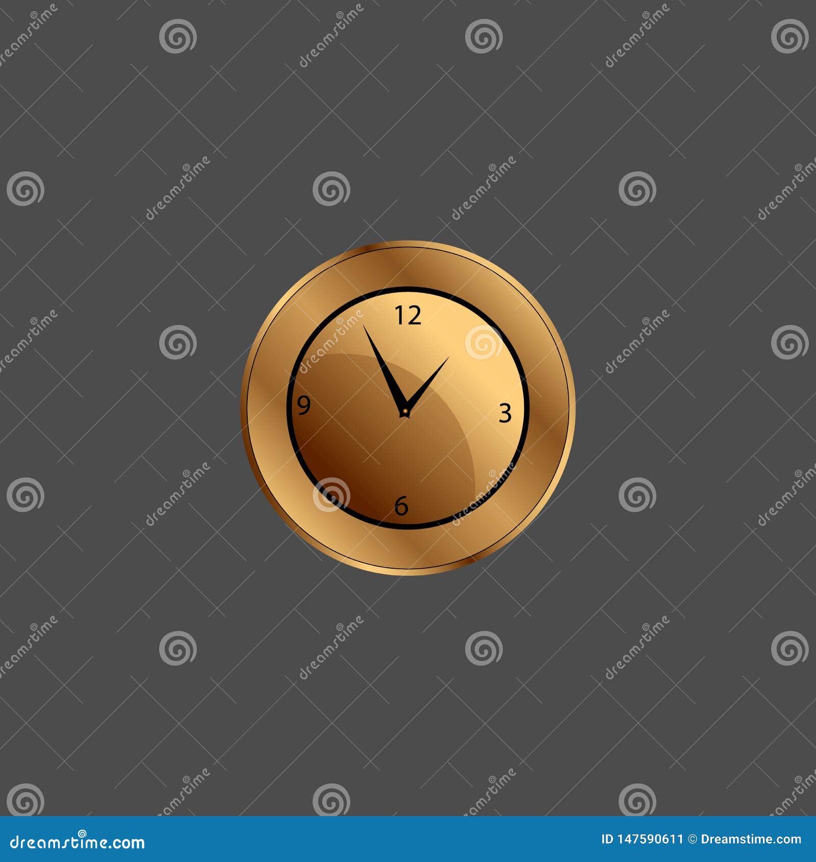 Gold Shiny Clock Isolated on Grey. Vector Illustration. Eps10 Stock ...
