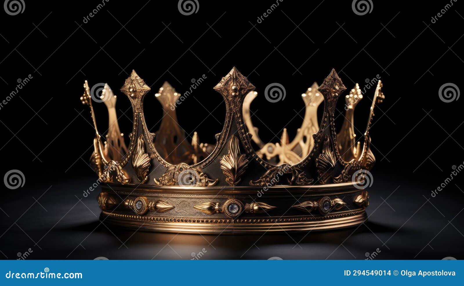 Gold Shiny Crown on Black Background Stock Illustration - Illustration ...