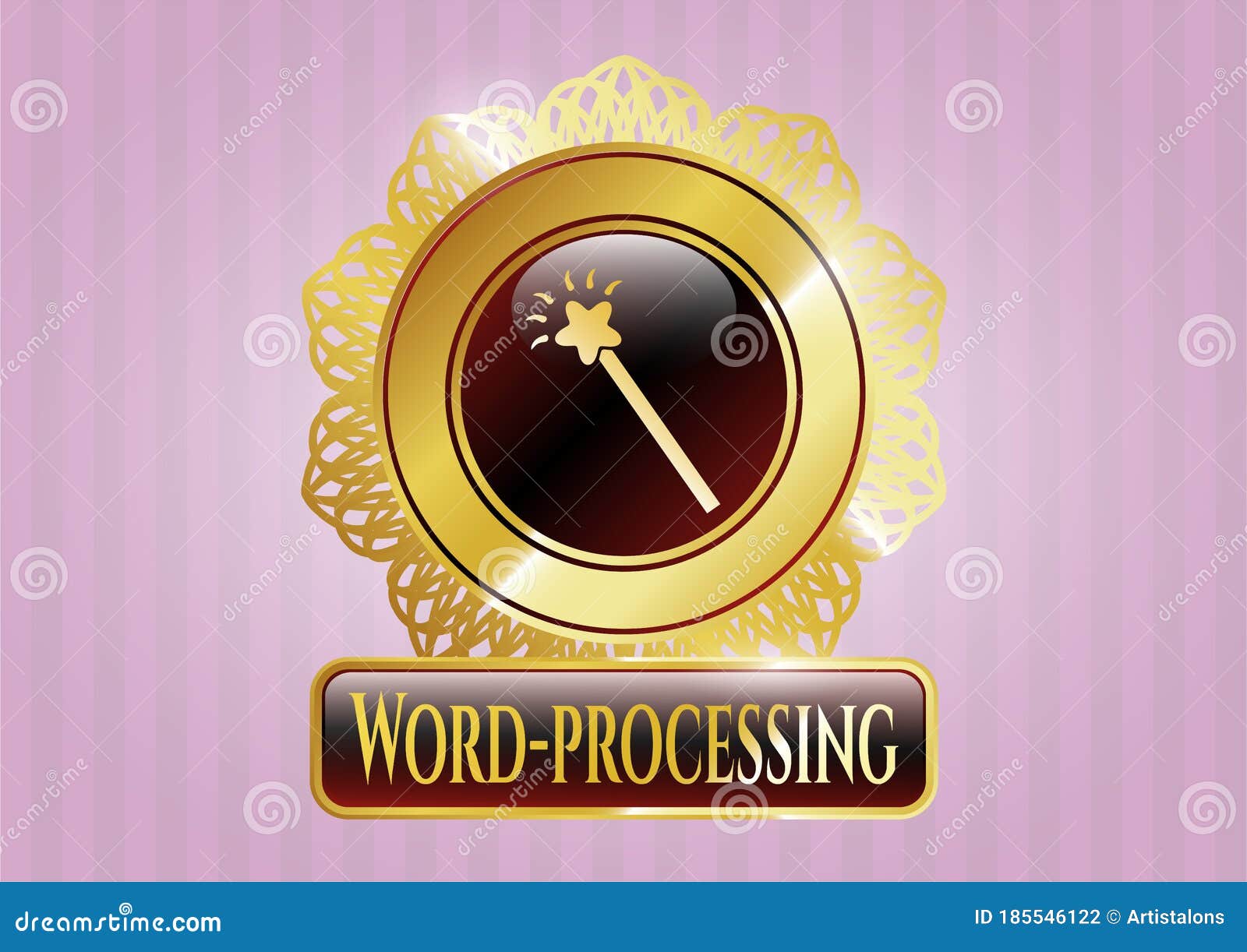 Gold Shiny Emblem with Magic Stick Icon and Word-processing Text Inside ...