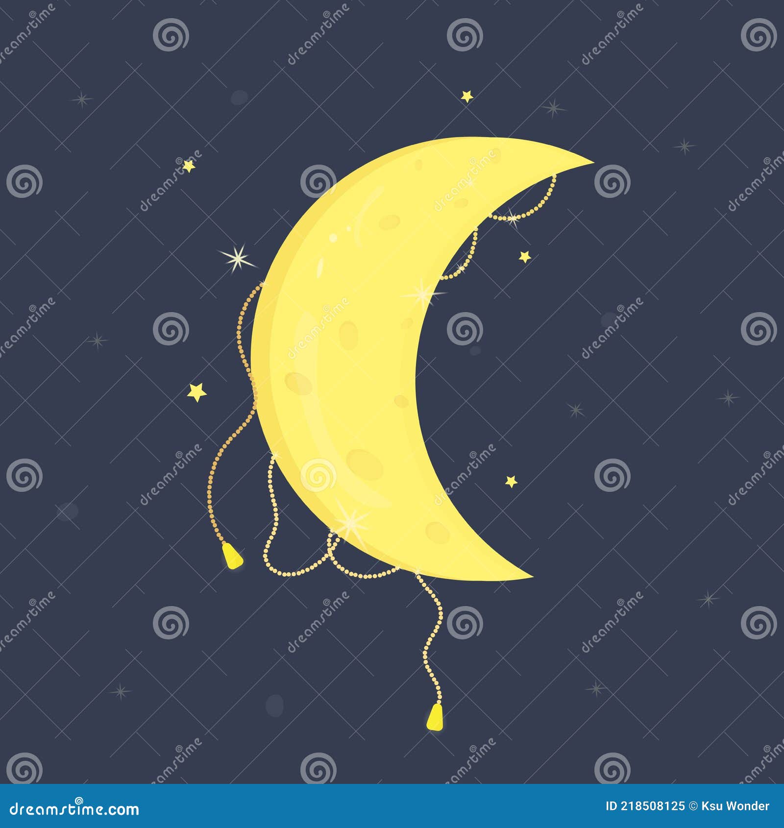 Gold Shiny Glowing Half Moon with Star. Magic Gold Moon. Stock ...