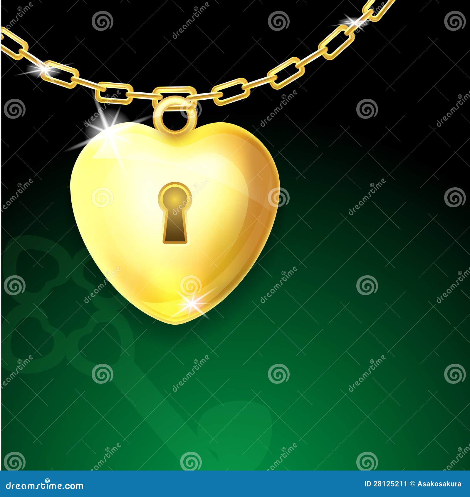 Gold Shiny Heart Lock on Chain with Key Stock Vector - Illustration of ...