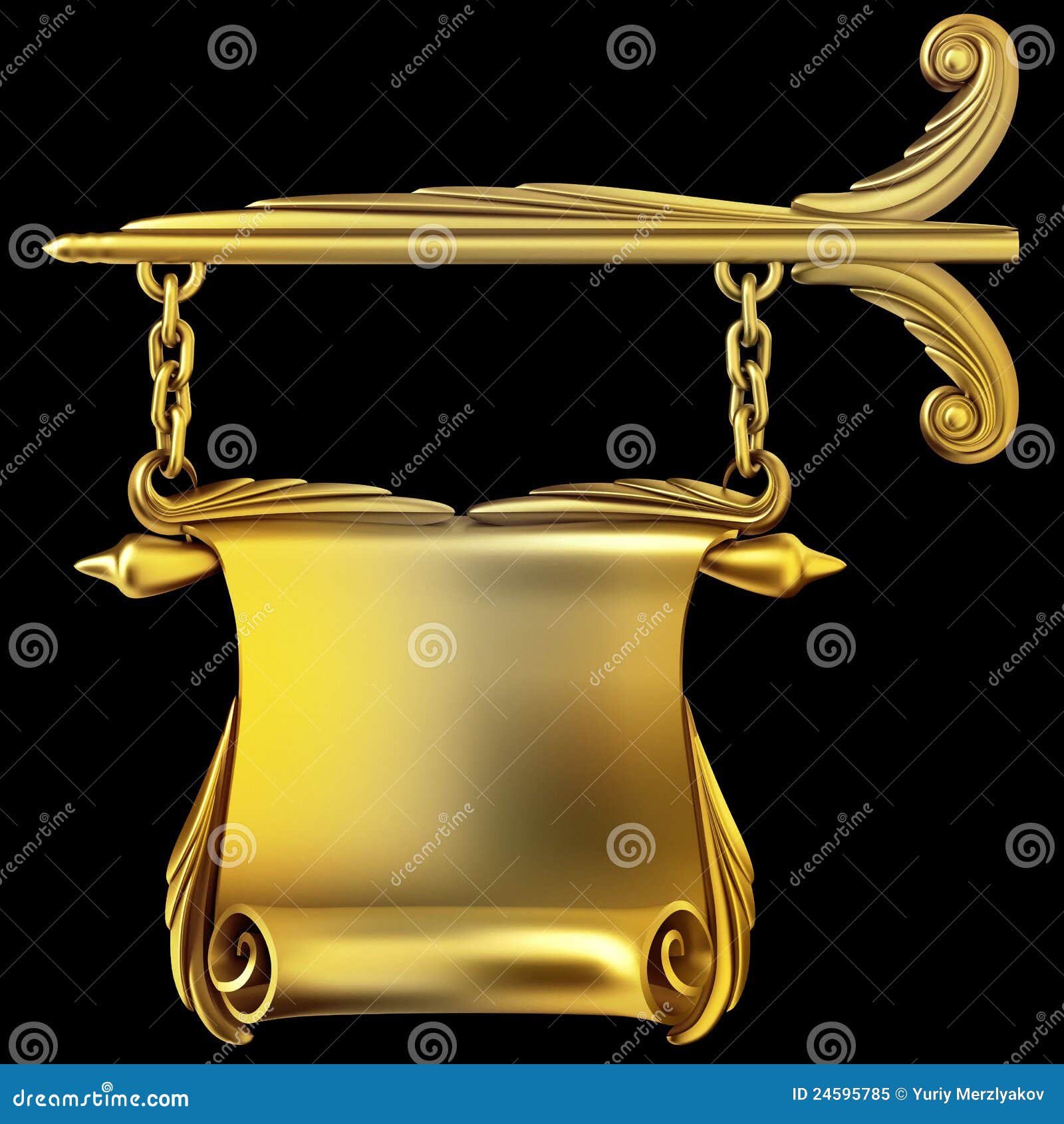 Gold signboard with scroll stock image. Image of ancient - 24595785