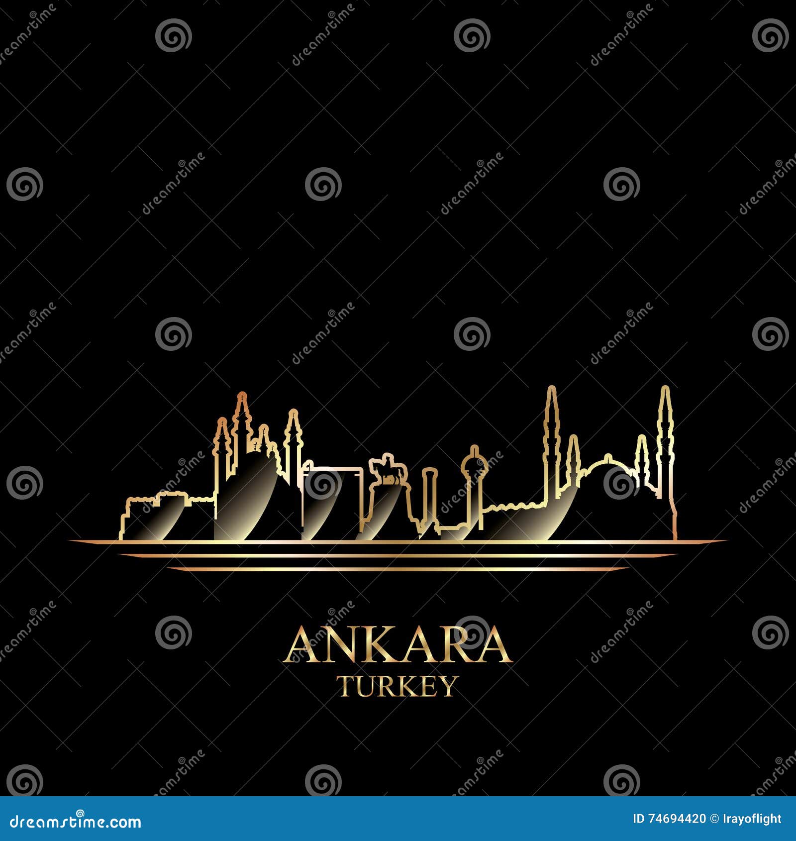 Gold Silhouette of Ankara on Black Background Stock Vector ...