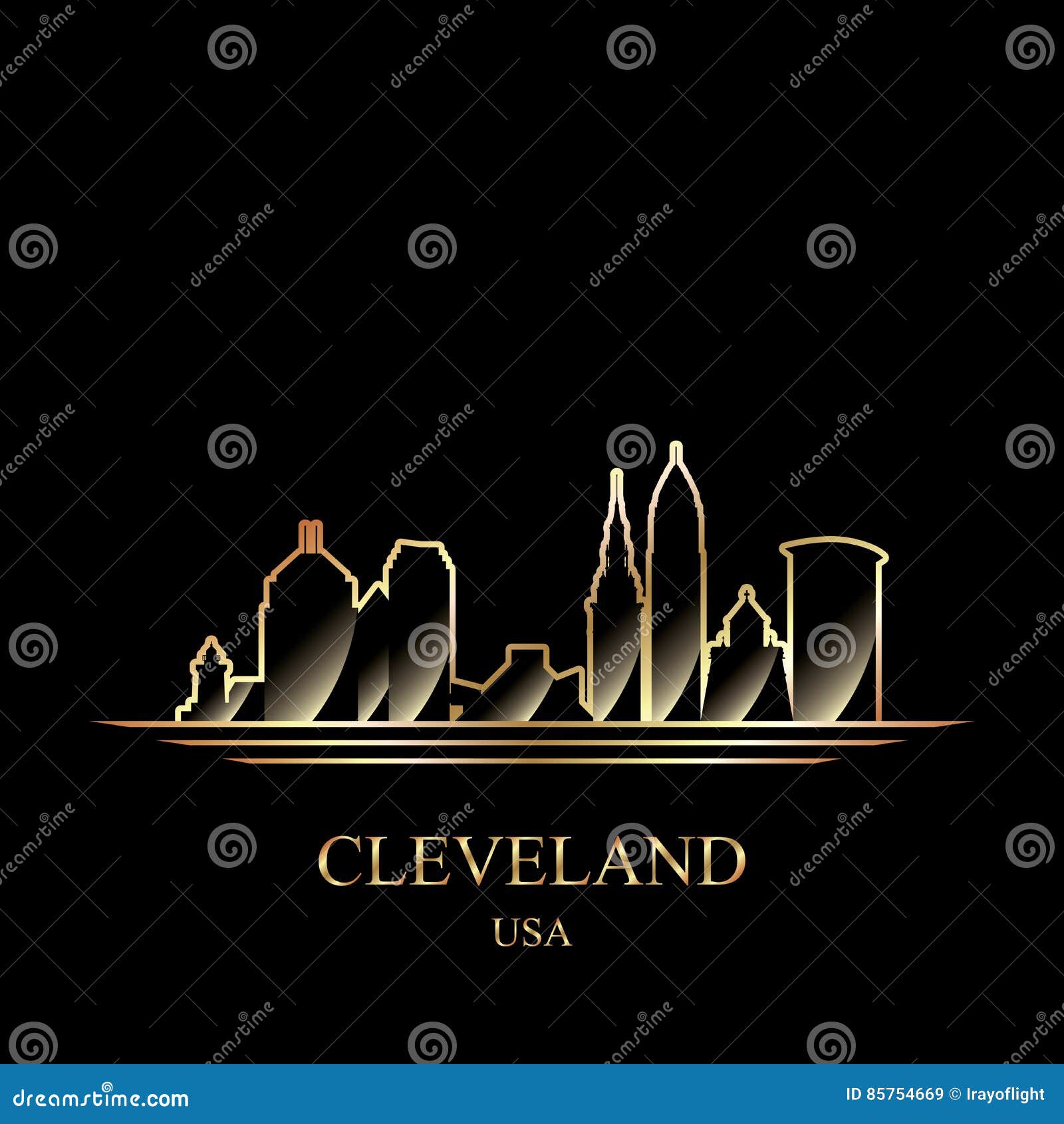 Gold Silhouette Of Cleveland On Black Background Cartoon Vector ...