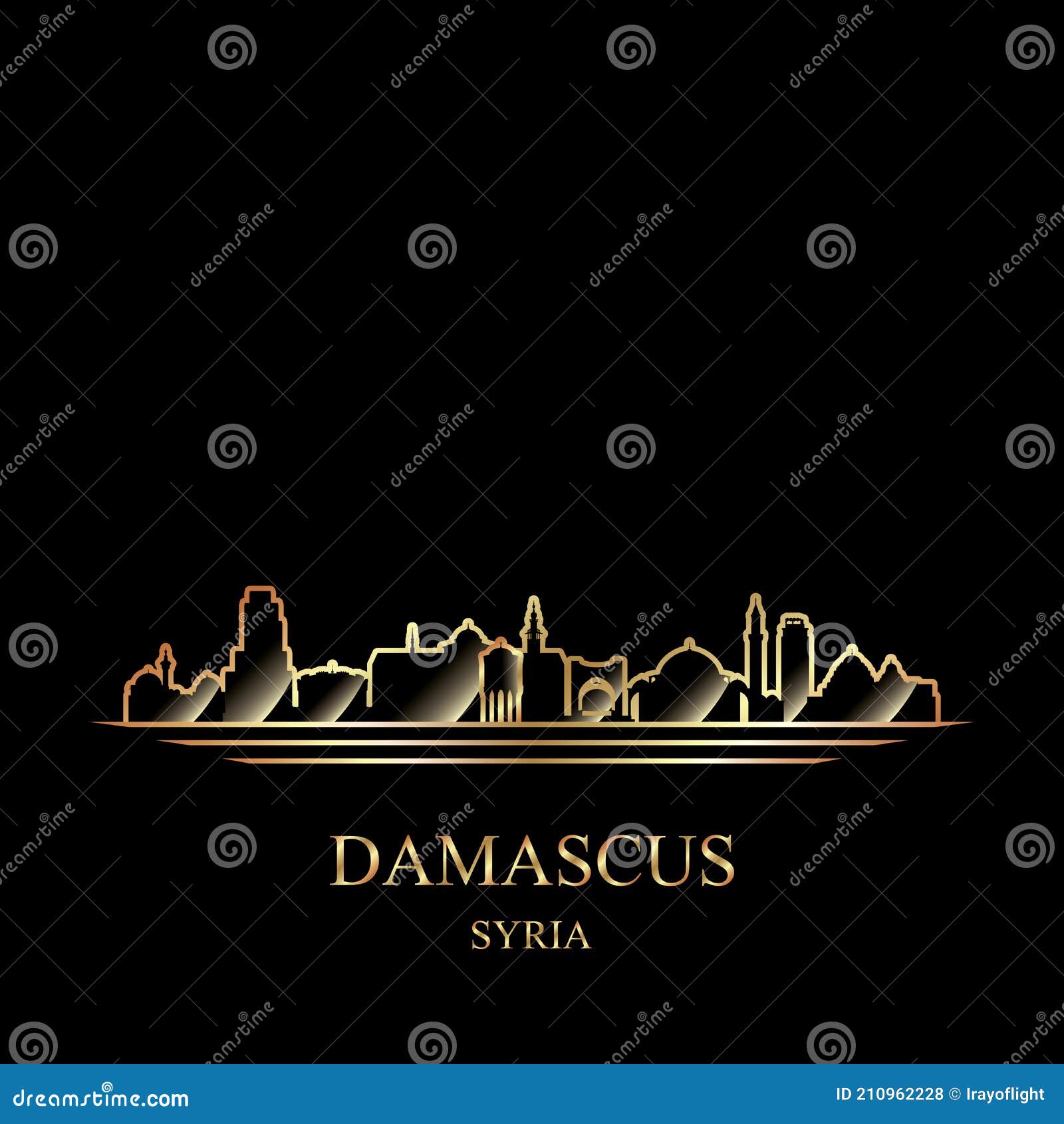 Gold Silhouette Of Damascus On Black Background Vector Illustration ...